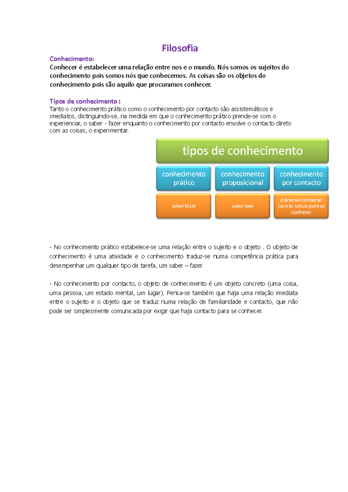 Filosofia - RESUMO - Filosofia Conhecimento: Conhecer é estabelecer uma ...