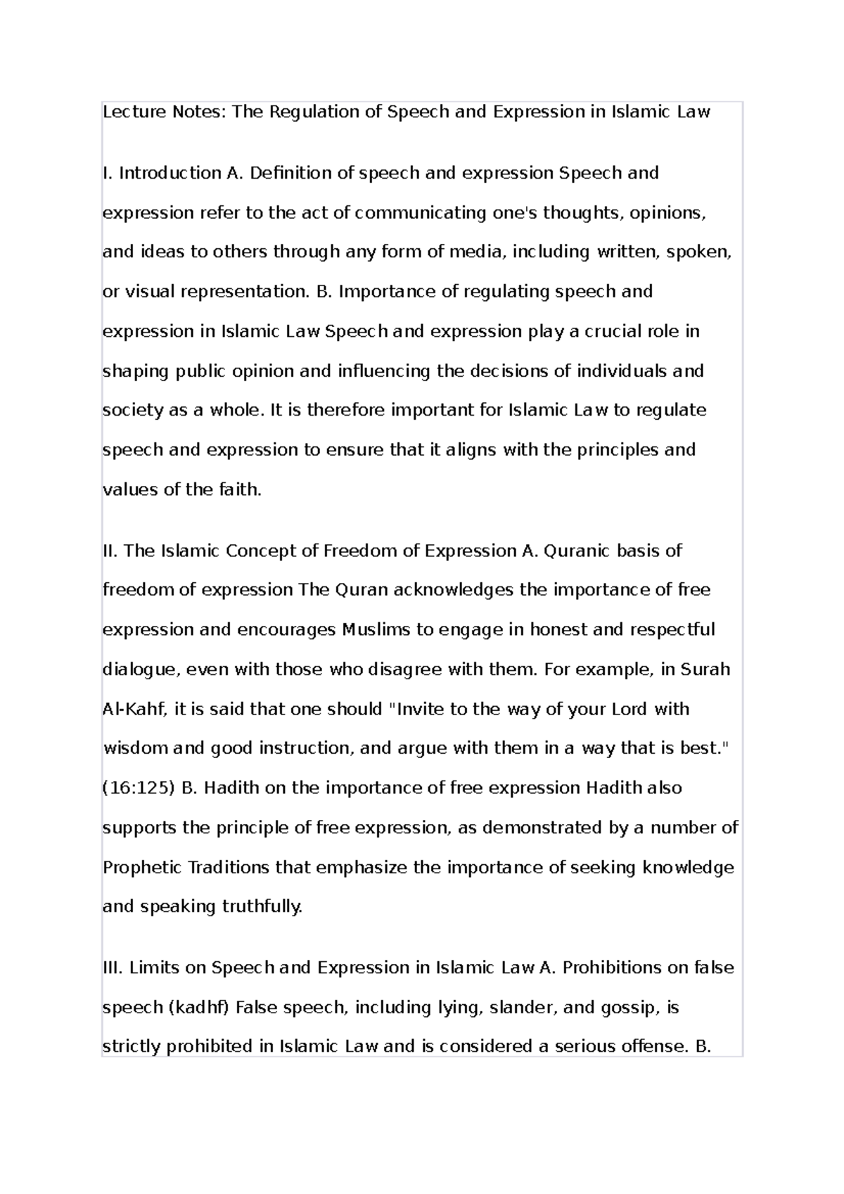 The Regulation of Speech and Expression in Islamic Law - Introduction A ...