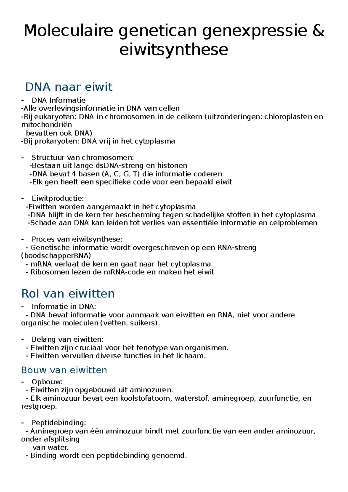 Moleculaire genetica, genexpressie & eiwitsynthese - Moleculaire ...