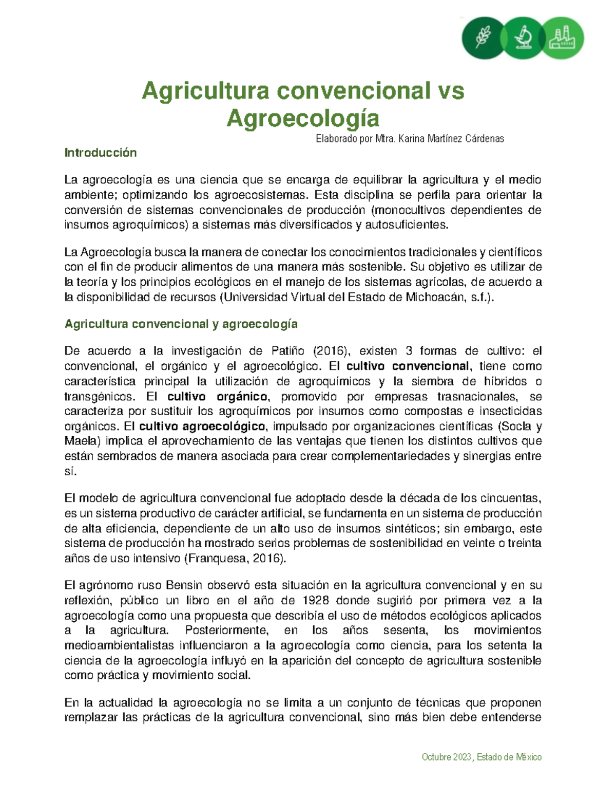 Agricultura convencional vs Agroecología - Octubre 2023, Estado de México Agricultura ...