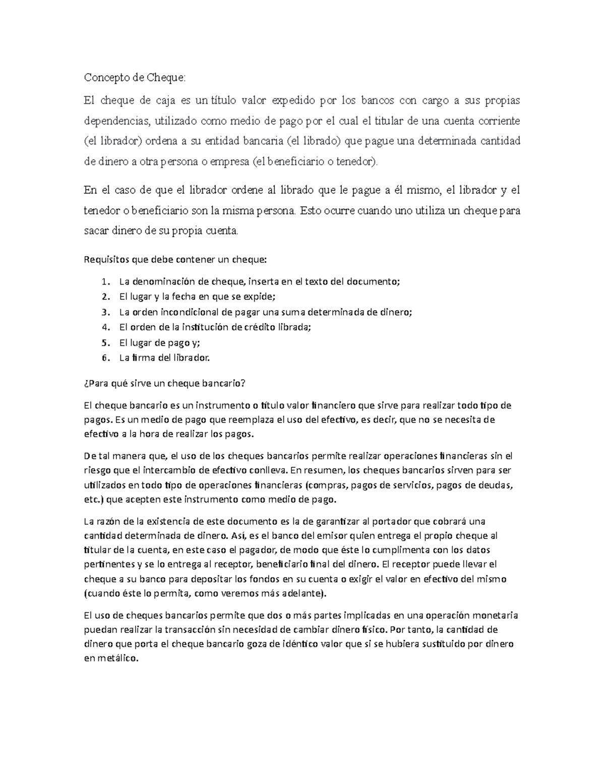 Info de cheques para exposición - Concepto de Cheque: El cheque de caja ...