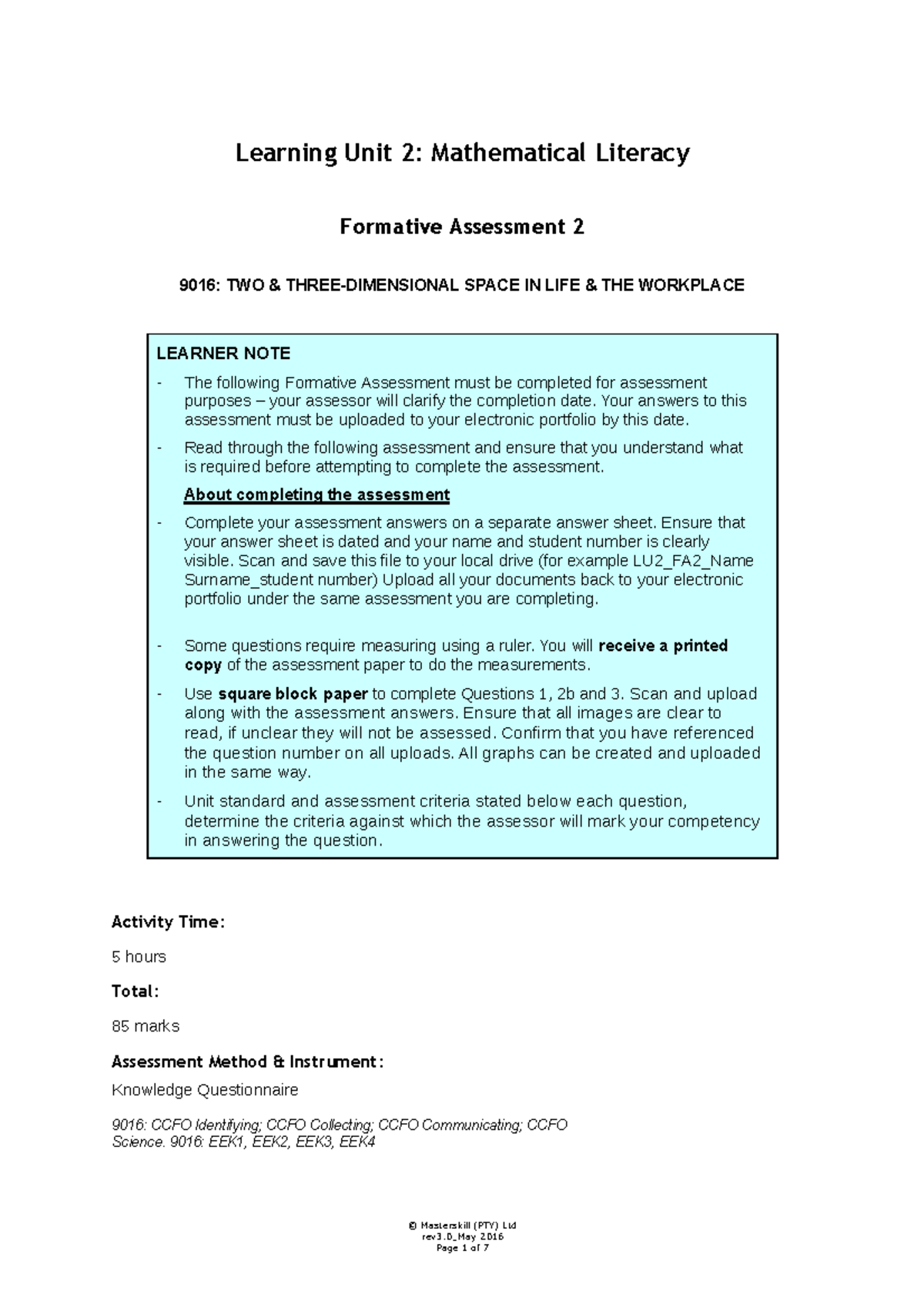 LU2 ML FA2 9016 r3.0 - Mathematics application - © Masterskill (PTY ...