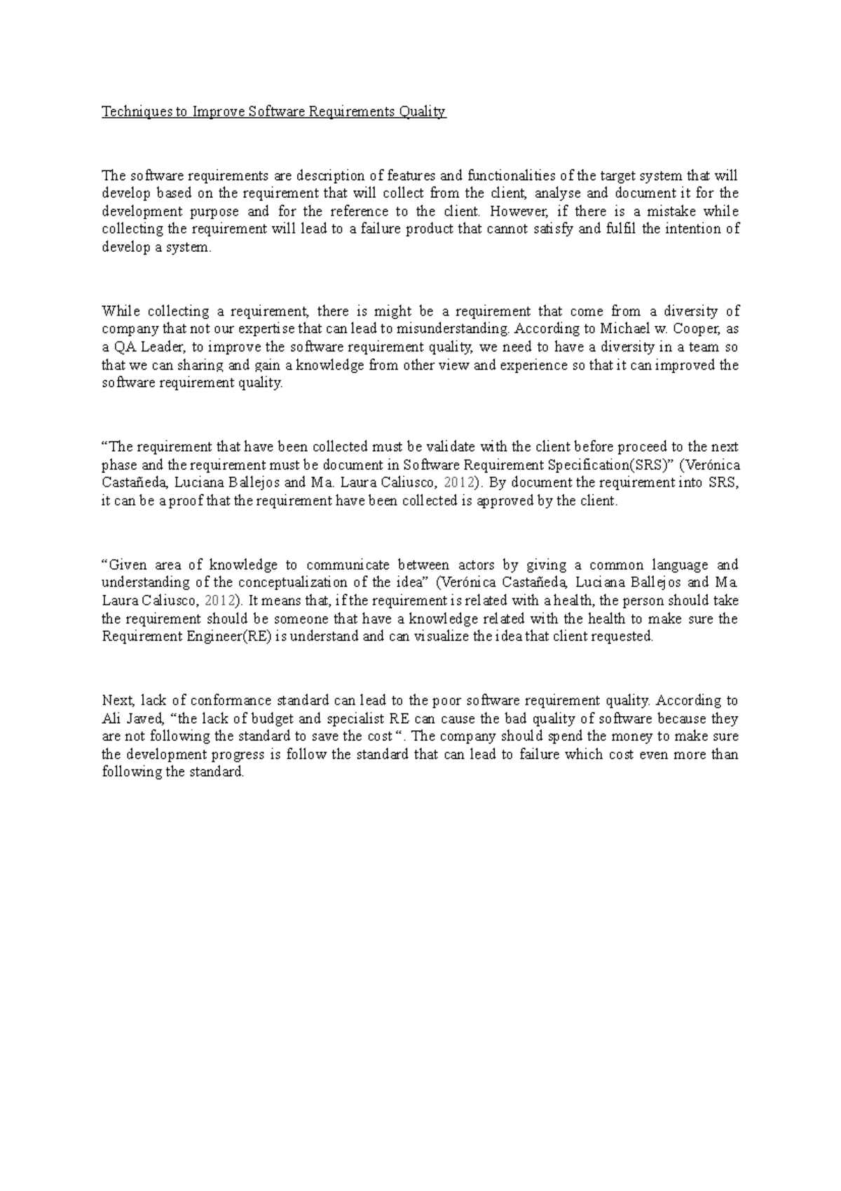 Assignment 1 - Techniques to Improve Software Requirements Quality The ...