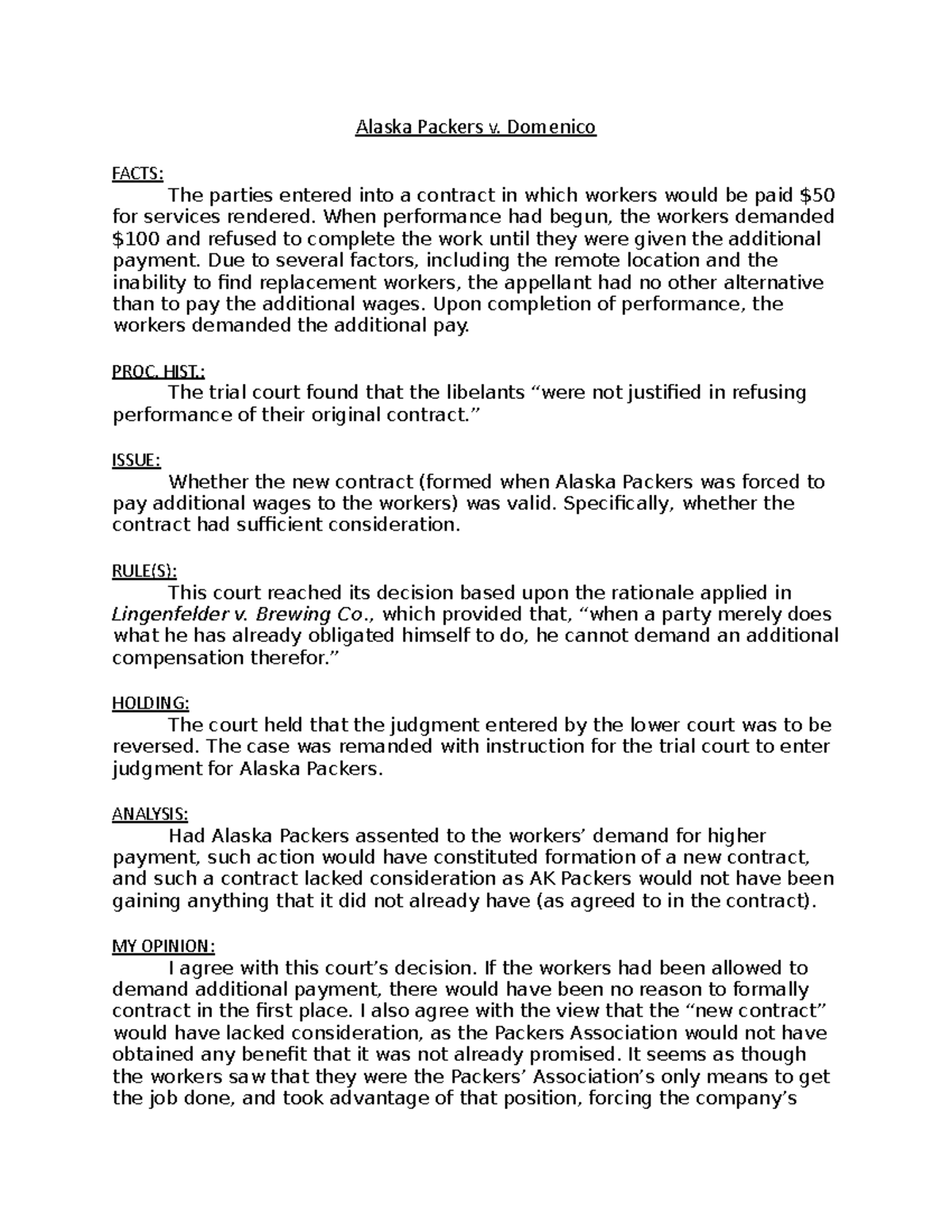 Alaska Packers v. Domenico - Alaska Packers v. Domenico FACTS: The ...