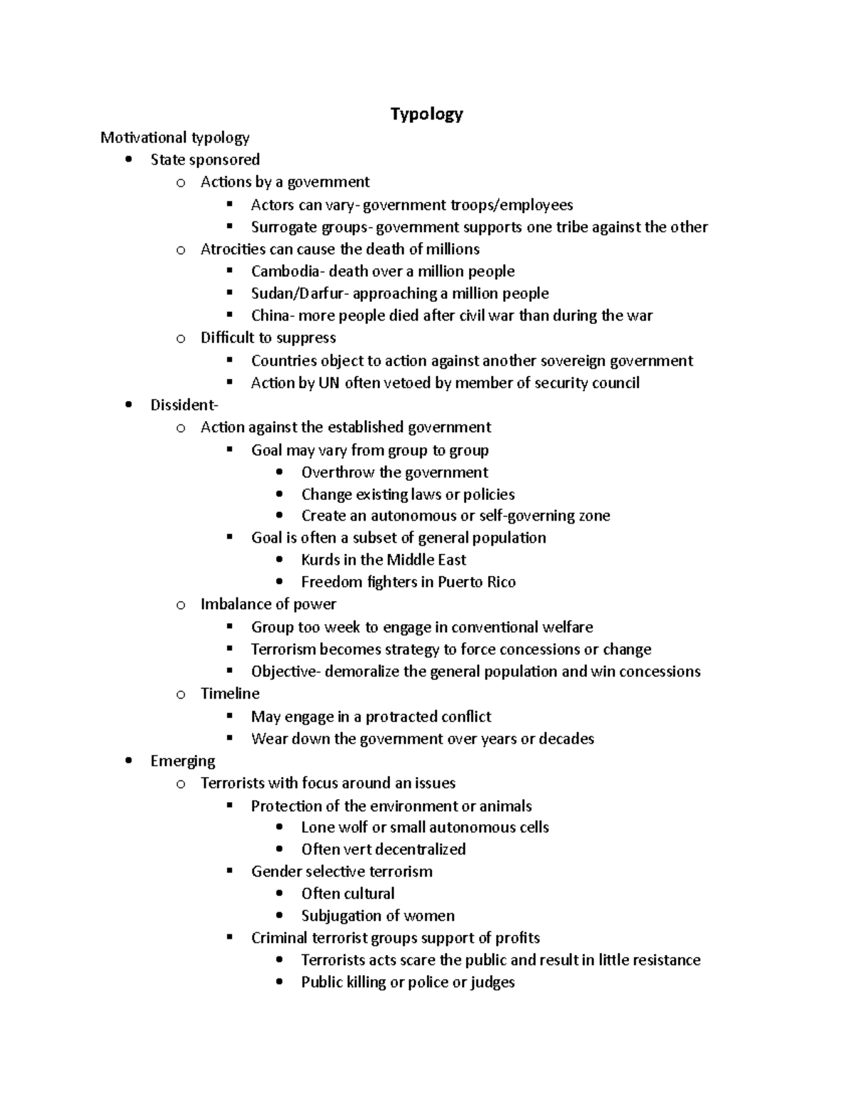 Typology - Goes over the different types of terrorism. - Typology ...