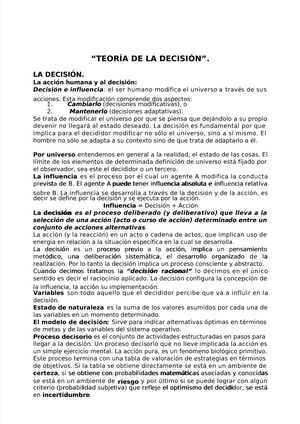 Resumen DE Teoria DE LA Organizacion - Teoría de las Decisiones y ...