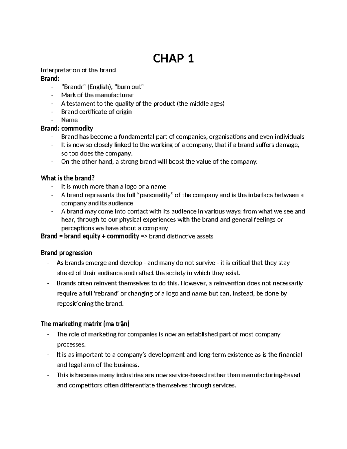 Introduction to branding - CHAP 1 Interpretation of the brand Brand ...
