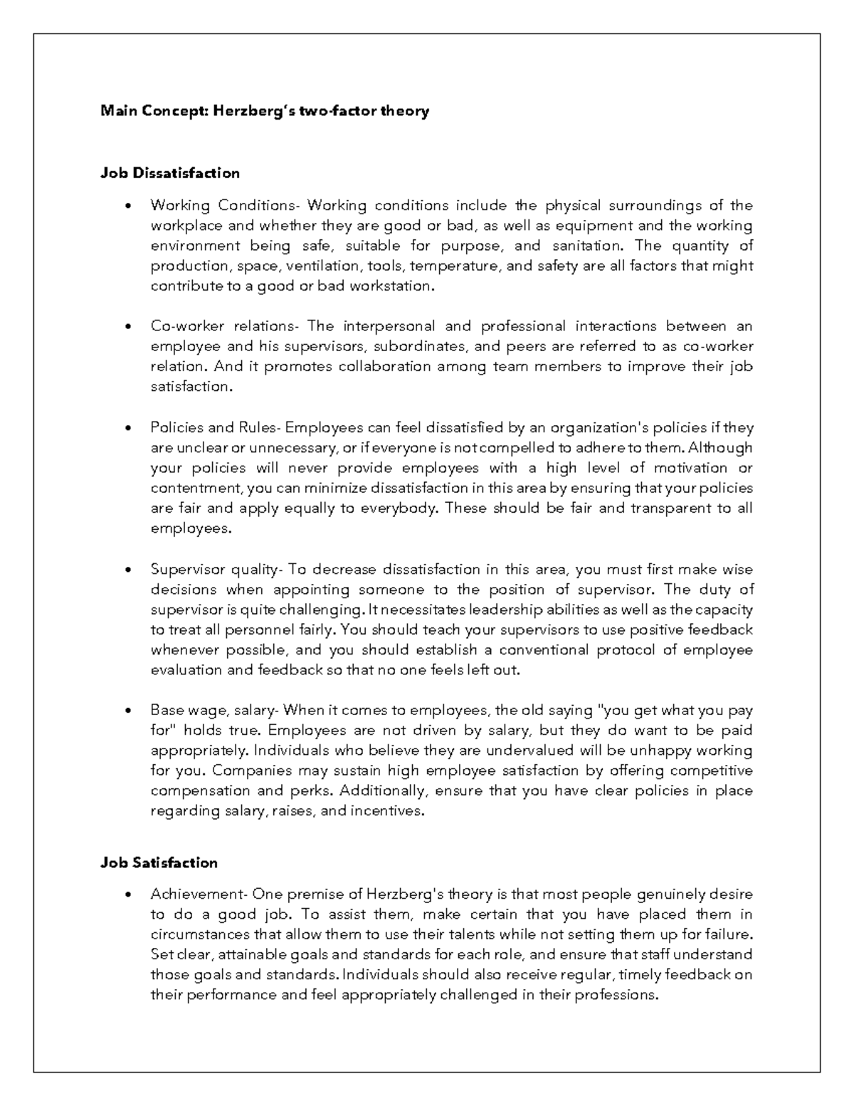 Main Concept Entrep Behavior - Main Concept: Herzberg’s two-factor ...