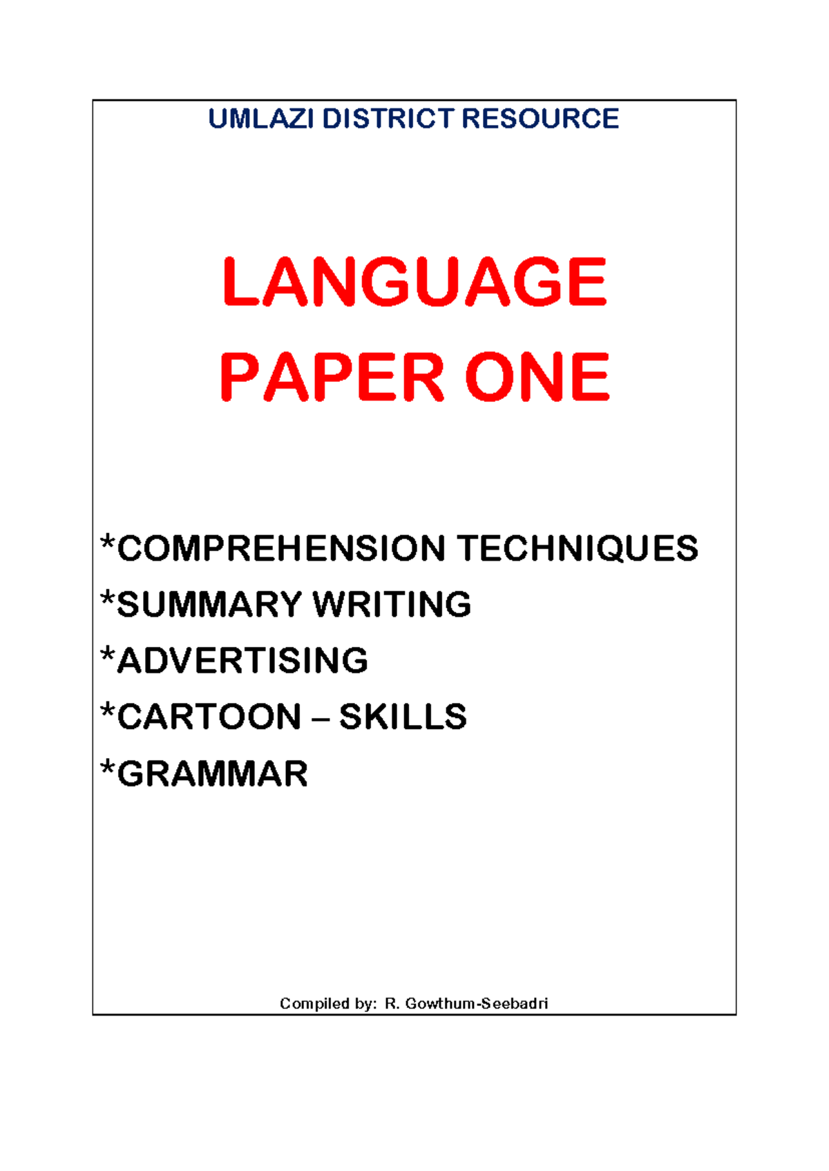 Language Booklet - ALL Sections - UMLAZI DISTRICT RESOURCE LANGUAGE ...
