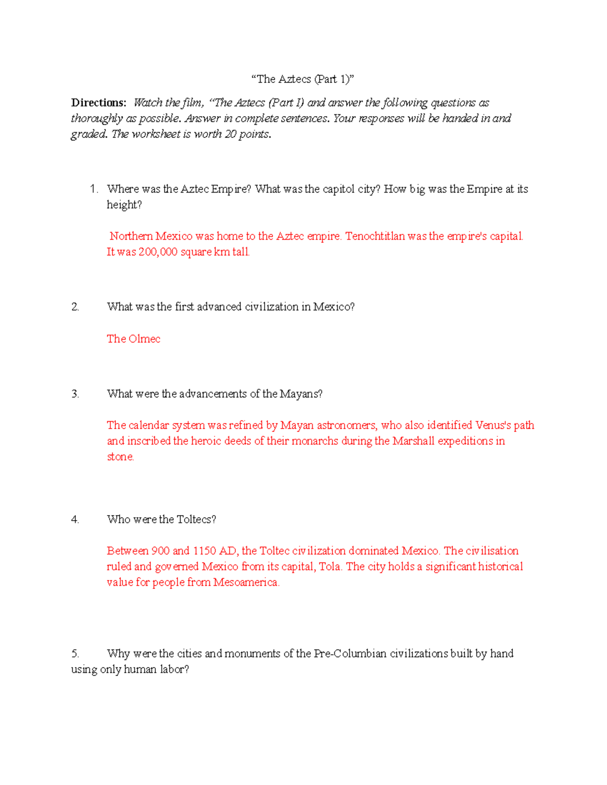 His Aztecs - YOU CAN PRACTICE FOR EXAMS FROM THIS PRACTICE NOTES. THIS ...