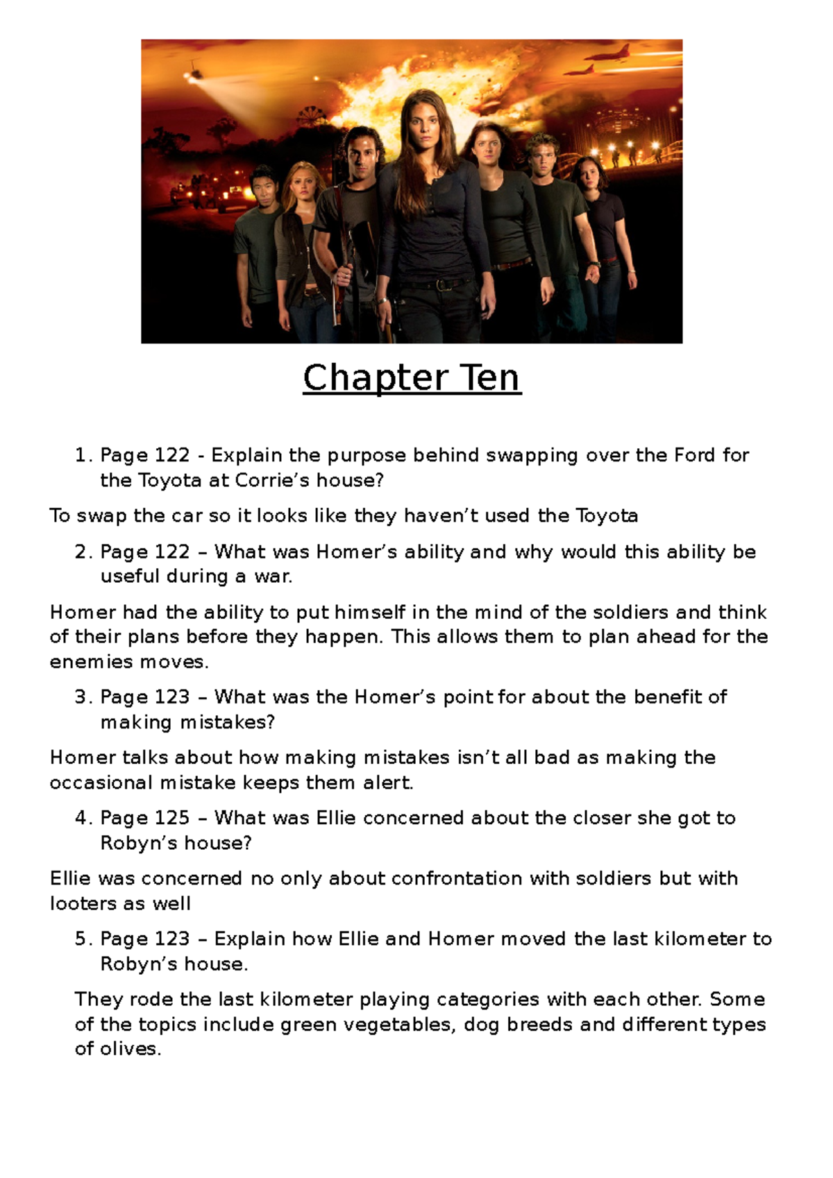 2020 - Chapter 10 Questions Tomorrow, when the War Began - Chapter Ten ...