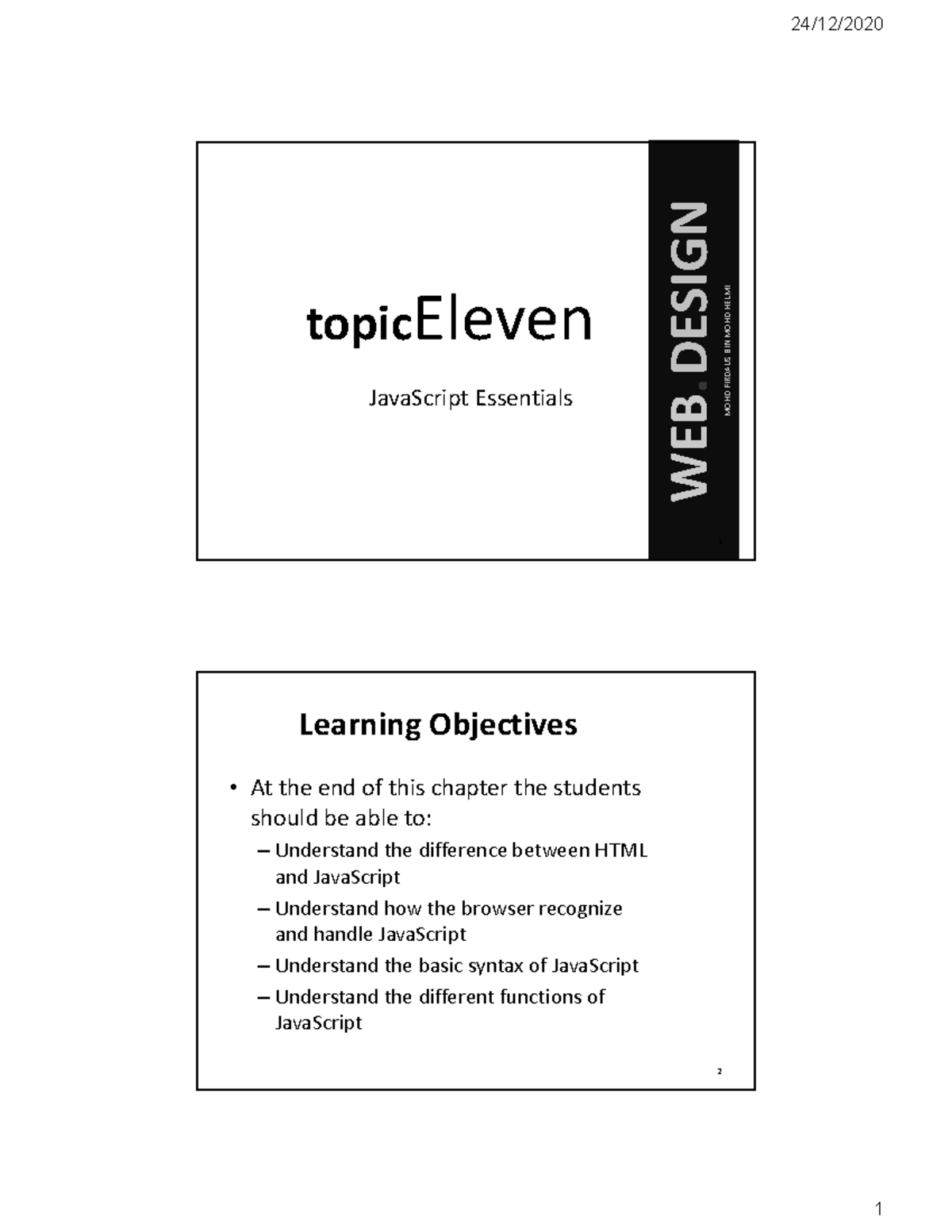 Javascript - topicEleven JavaScript Essentials WEB . DESIGN MOHD ...