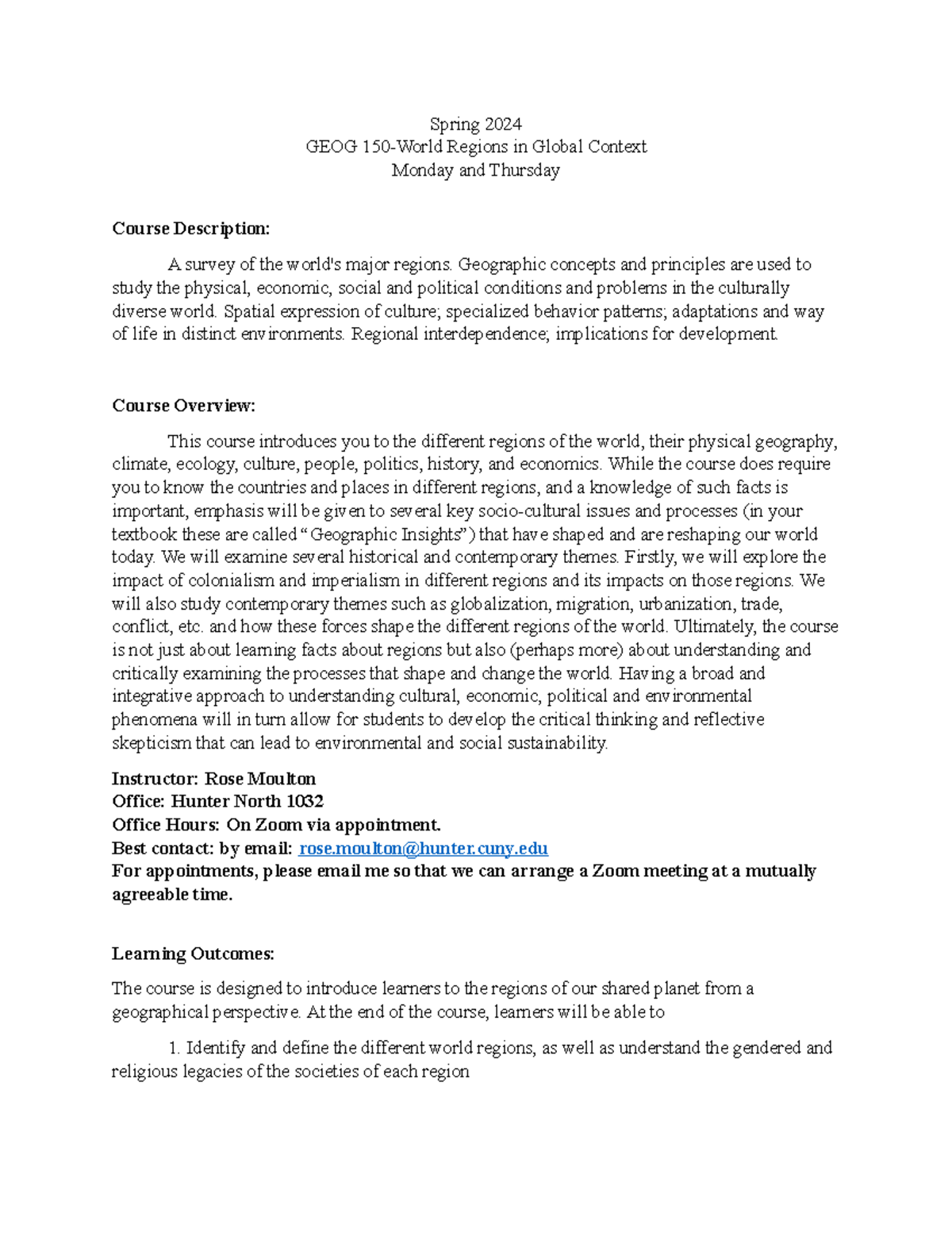 Spring 2024 World Regional Syllabus - Spring 2024 GEOG 150-World ...