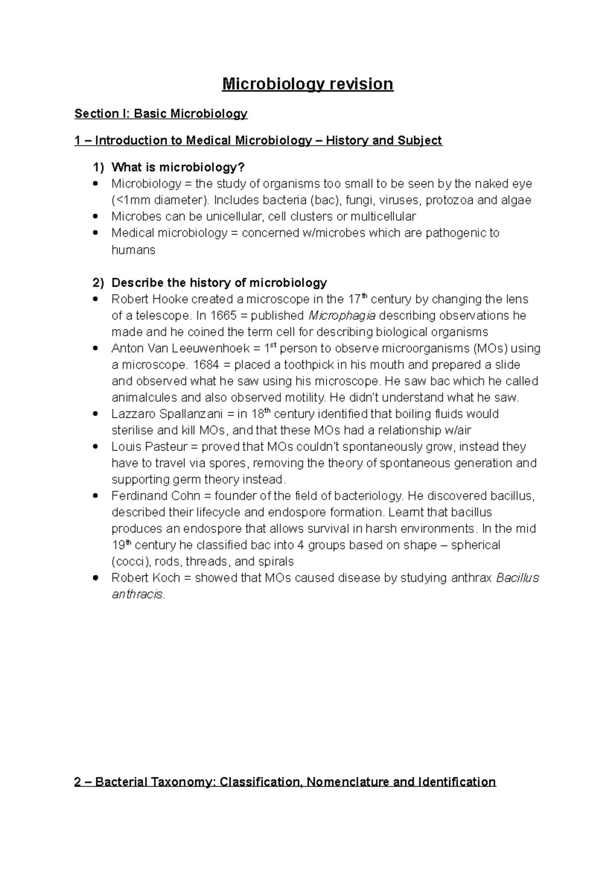 Microbiology Notes 3 - Microbiology revision Section I: Basic ...