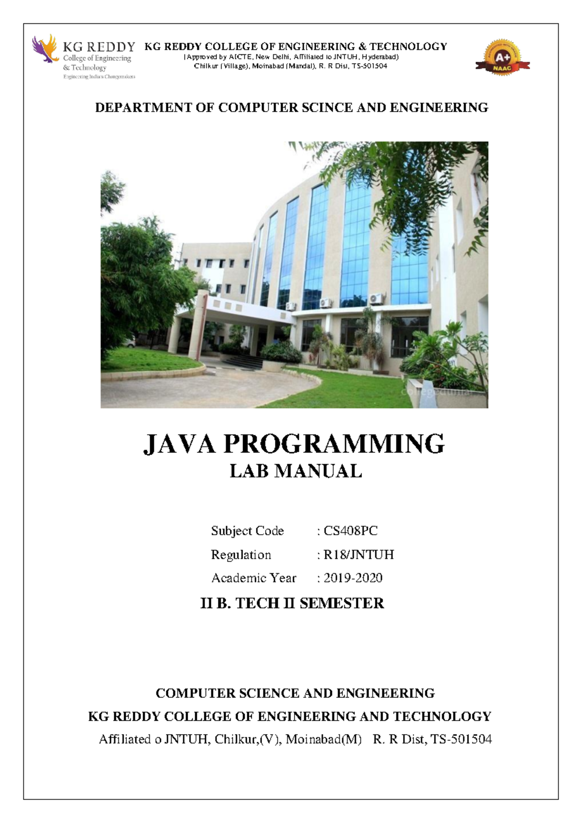 JAVA-Lab-Manual - rtyruykr,luyr,uylkf,yljfm - KG REDDY COLLEGE OF ...