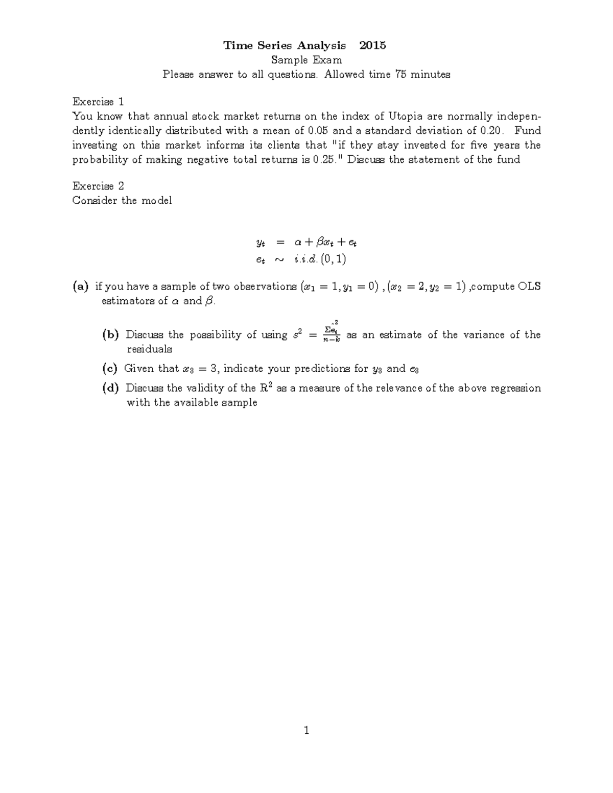 Sample exam 2014 20150113081011 - Time Series Analysis 2015 Sample Exam ...