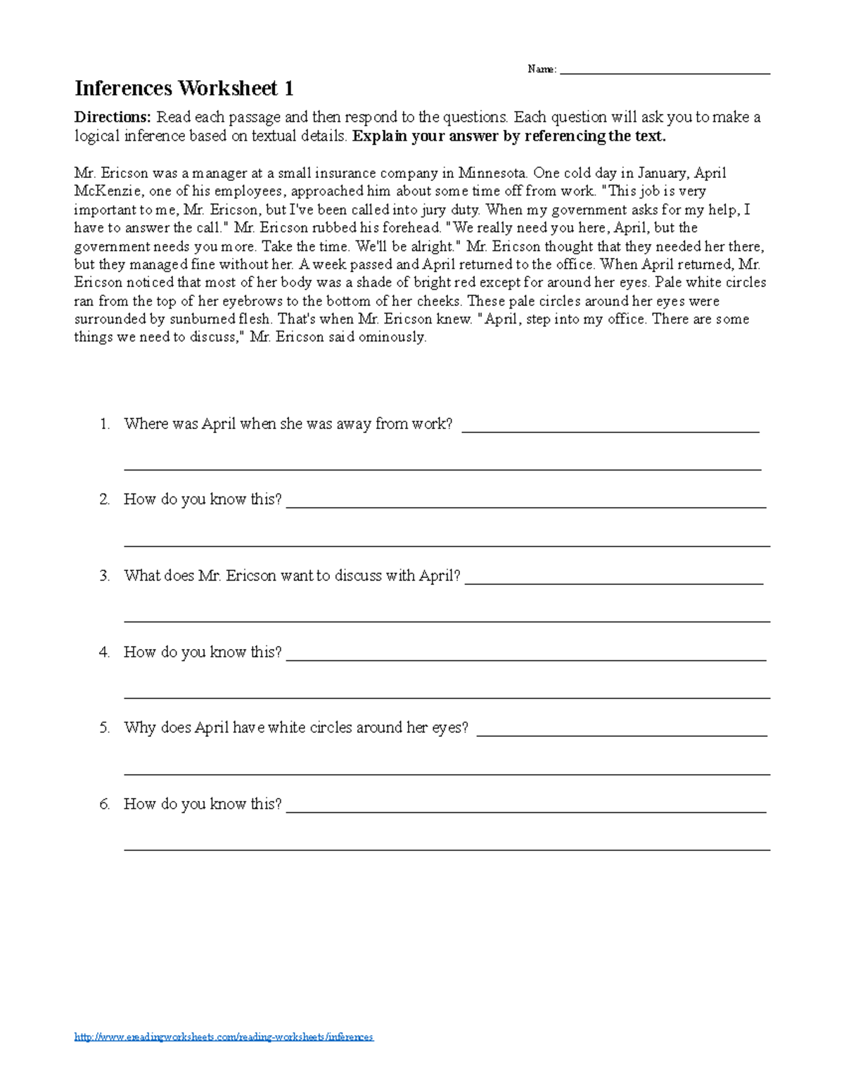 Inferences Worksheet 1 Jury Duty 1 Name 