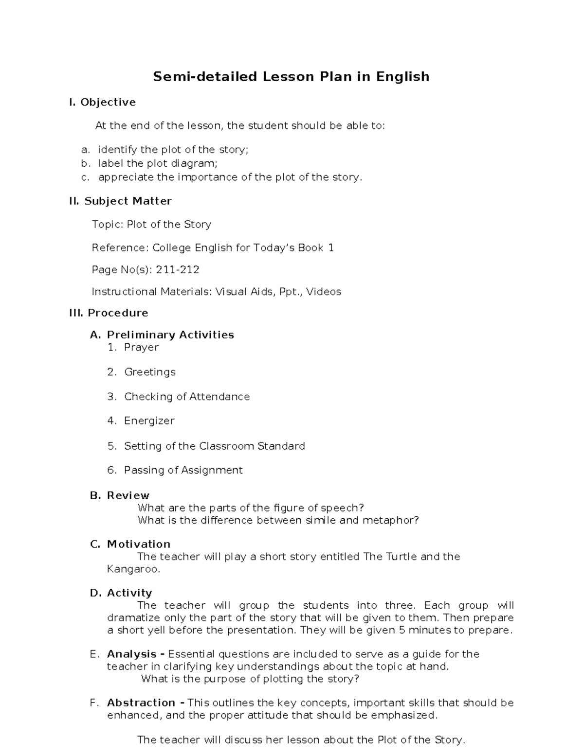 Sample Semi detailed Lesson Plan - Semi-detailed Lesson Plan in English ...
