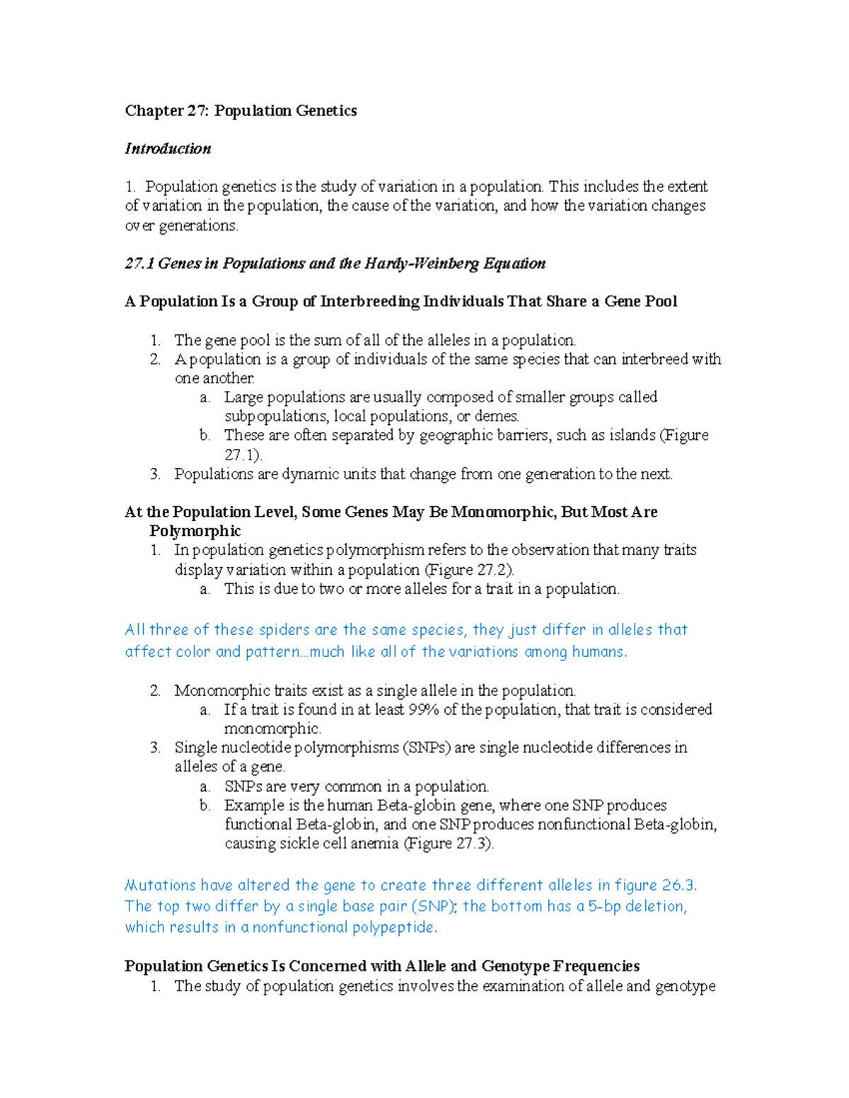 Chapter 27 - Study Guide - Chapter 27: Population Genetics Introduction ...