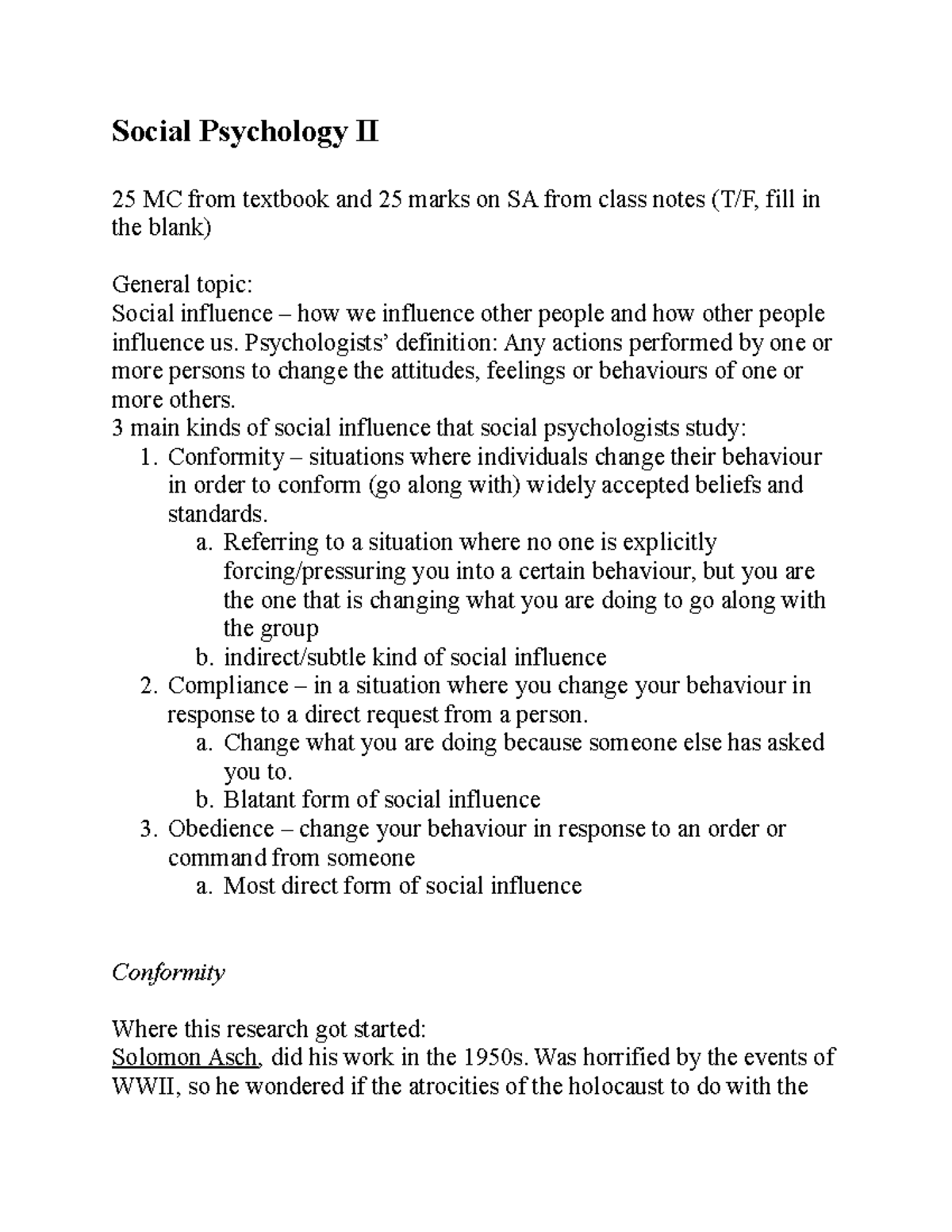Notes (test 1) - Professor Beverly Fehr - Social Psychology II 25 MC ...