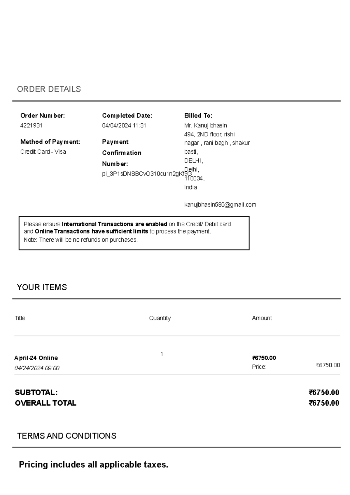 Cfp exam 1 - 123 - Order Number: Method of Payment: Completed Date ...