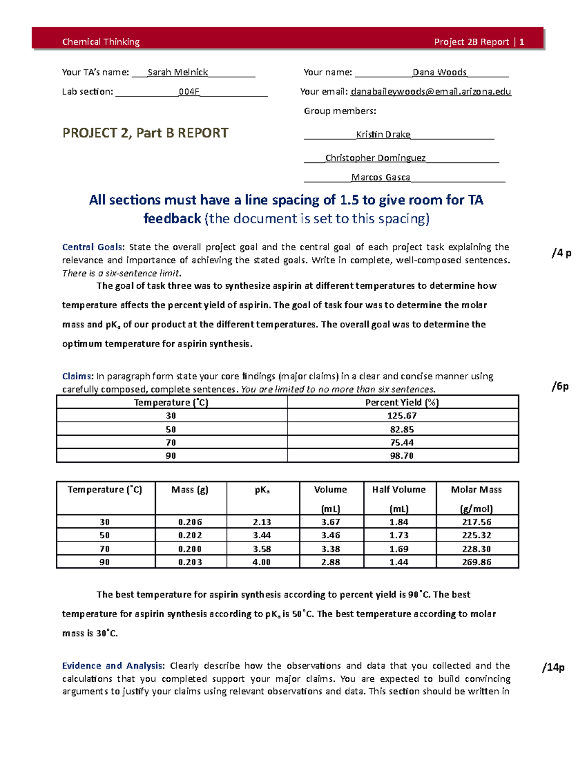 Project 2 Part B Report - The TA's name was Sarah Melnick. This is for ...
