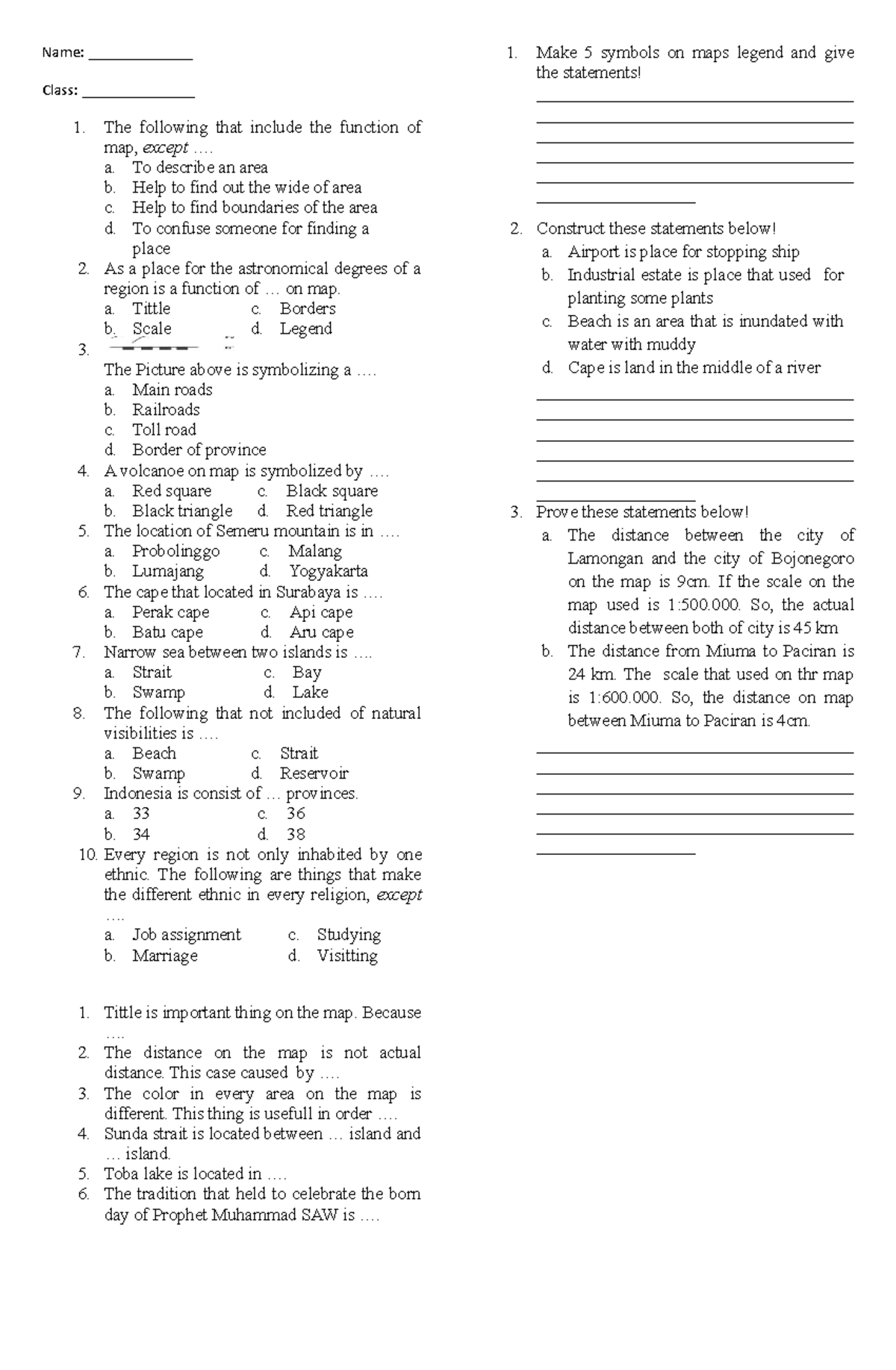 Latihan ips - Name: _____________ Class: ______________ The following ...