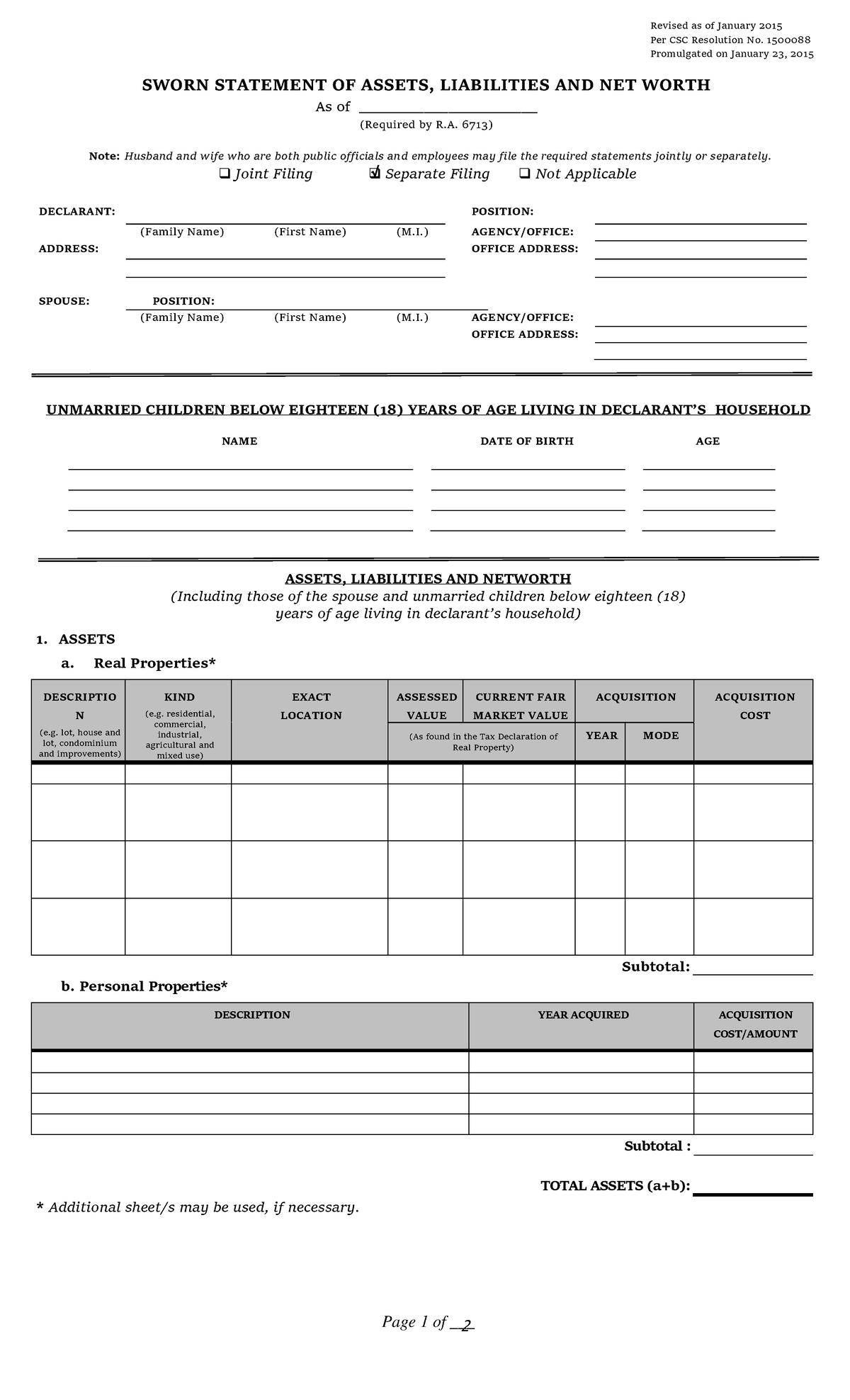 2015 SALN Form (blank form) - Copy - Copy - Page 1 of ___ Revised as of ...