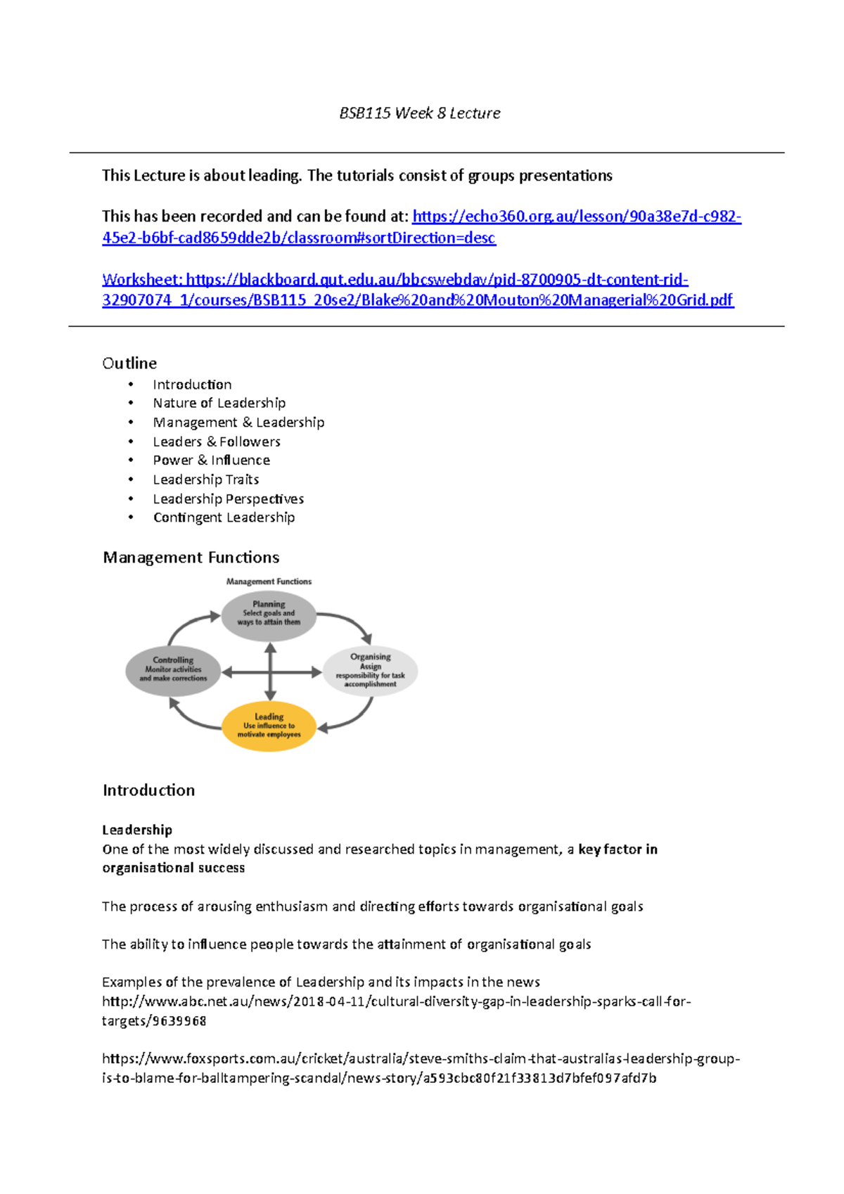 BSB115 Week 8 L - Lecture notes including PowerPoint from that week ...