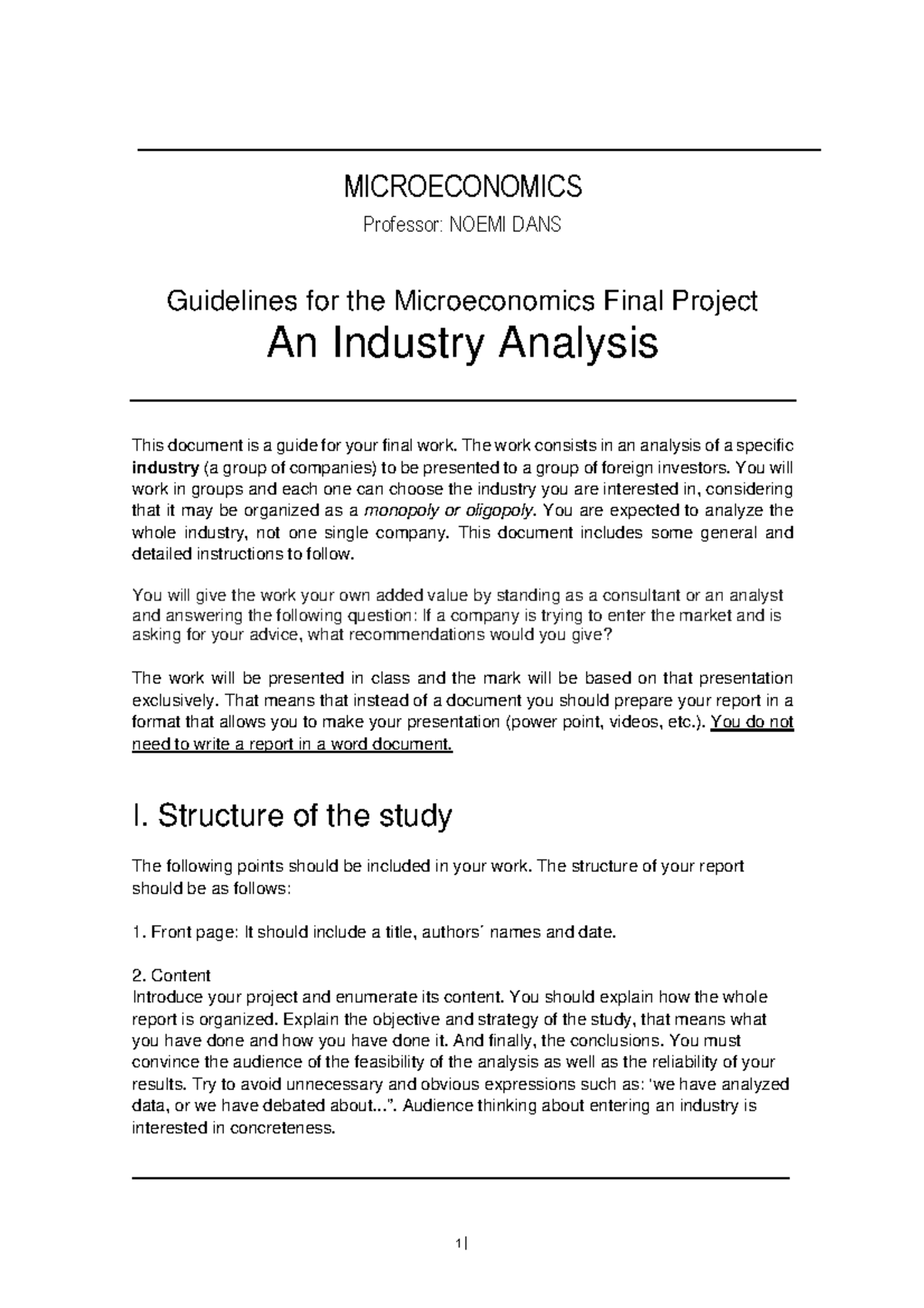 Final work 2024 - Case study Microeconomics - 1 MICROECONOMICS ...