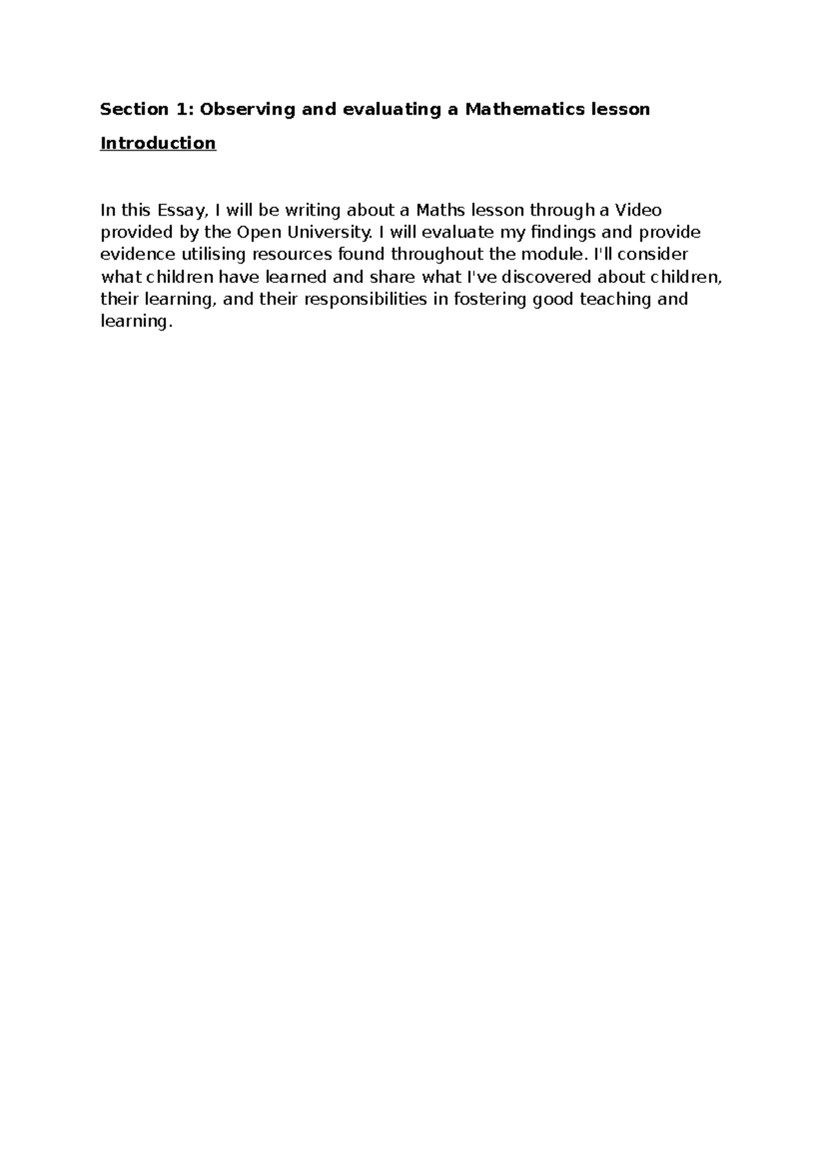 Tma04 introduction - Section 1: Observing and evaluating a Mathematics ...