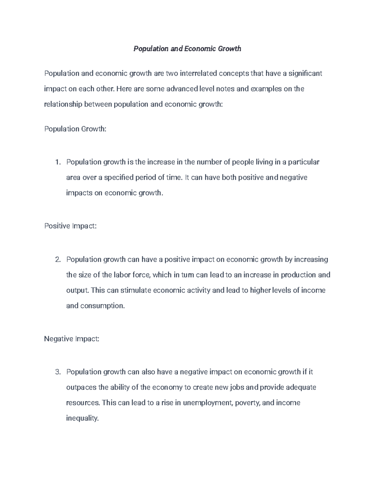 Notes on Population and Economic Growth - Population and Economic ...