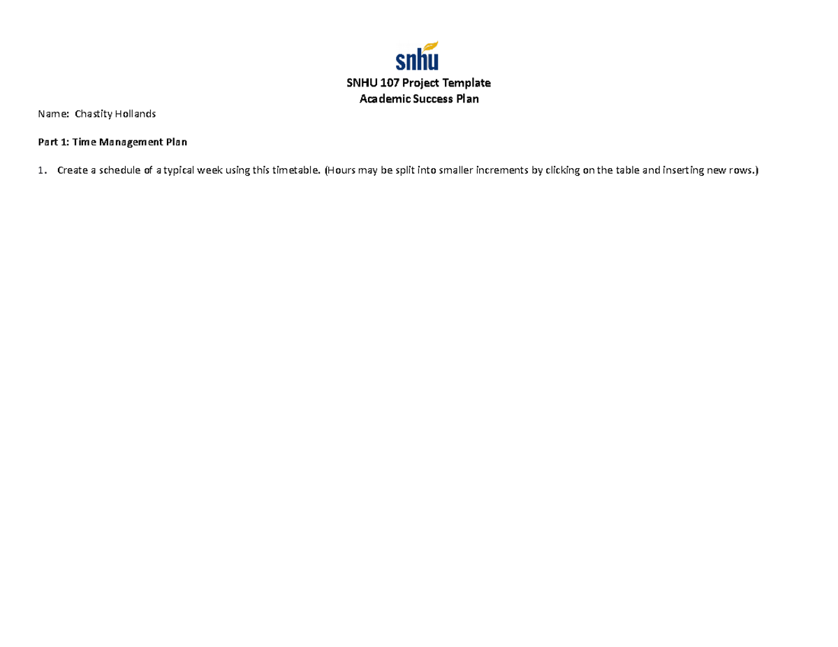 Module 7 activity - SNHU 107 Project Template Academic Success Plan ...