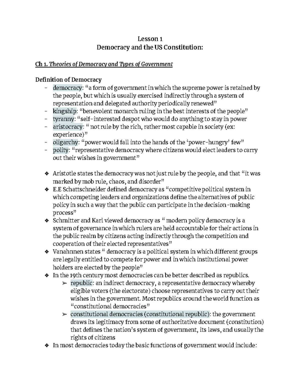 Lesson 1 Democracy and the United States Constitution - Lesson 1 ...