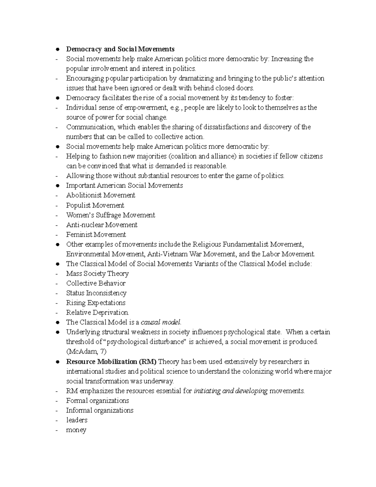 Pols 412 notes pt 2 - Democracy and Social Movements Social movements ...