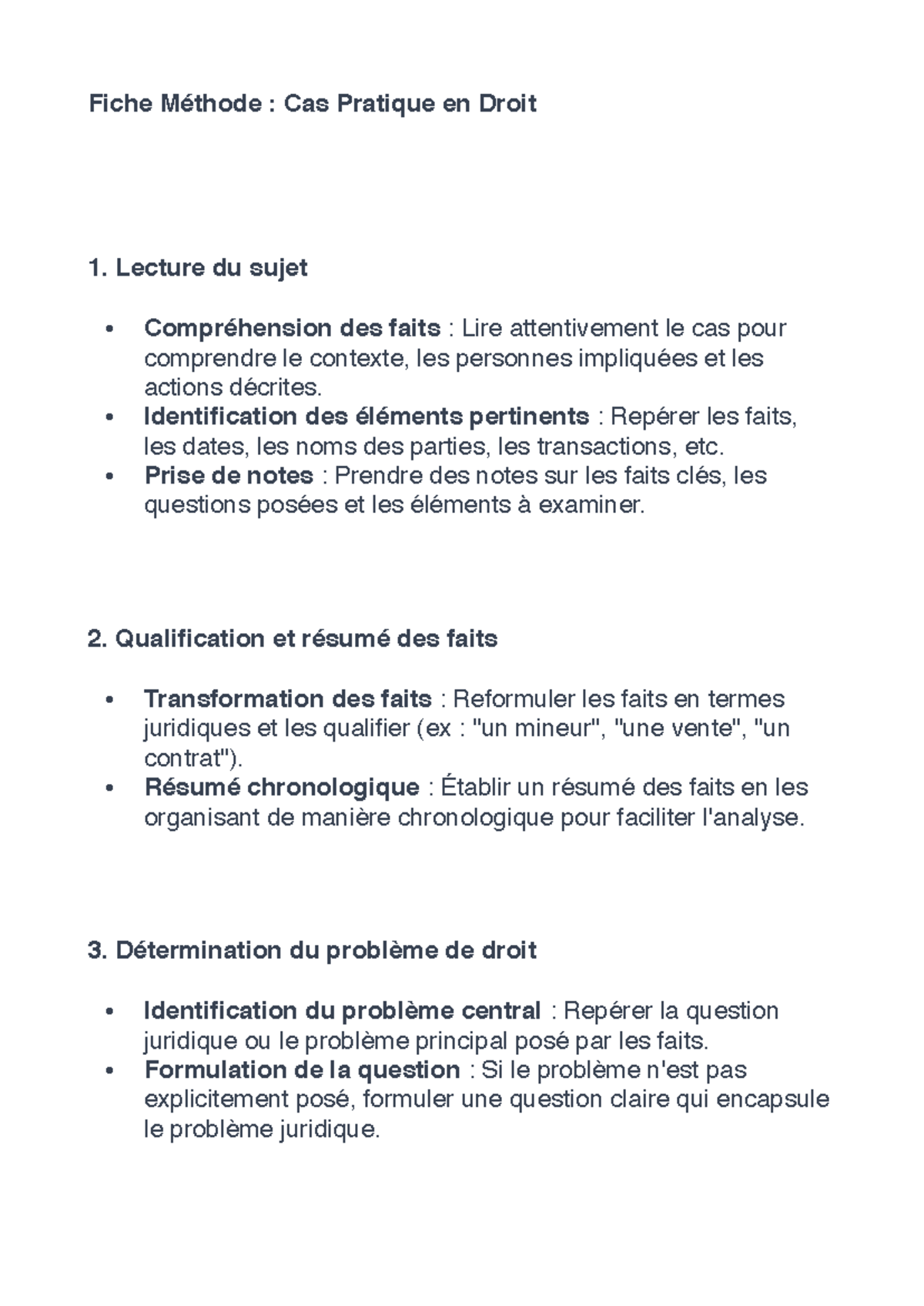 Cas pratiques Methodologie - Fiche Méthode : Cas Pratique en Droit ...