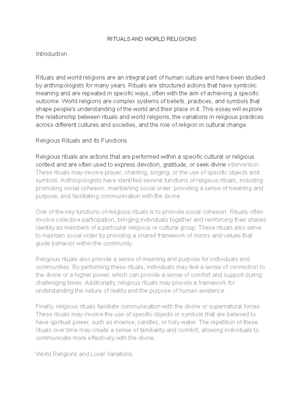 Rituals AND World Religions - RITUALS AND WORLD RELIGIONS Introduction ...