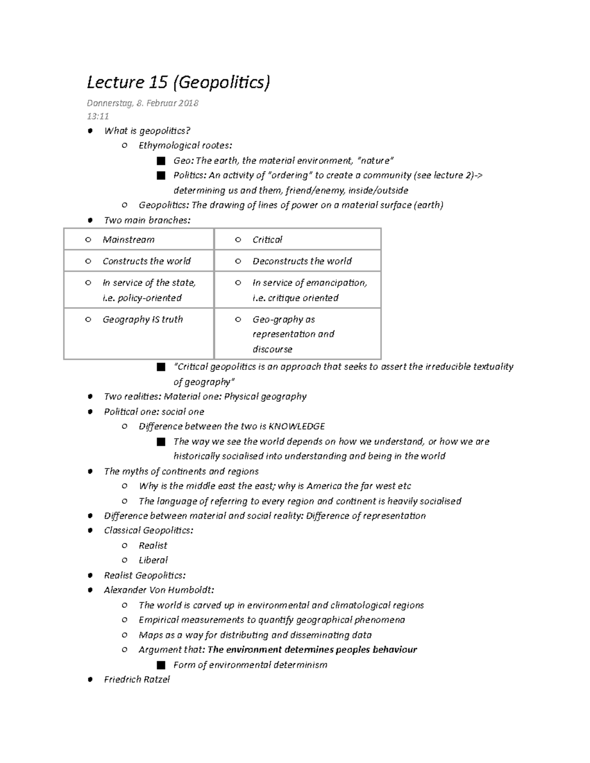 World Politics: Geopolitics - Lecture 15 (Geopolitics) Donnerstag, 8 ...