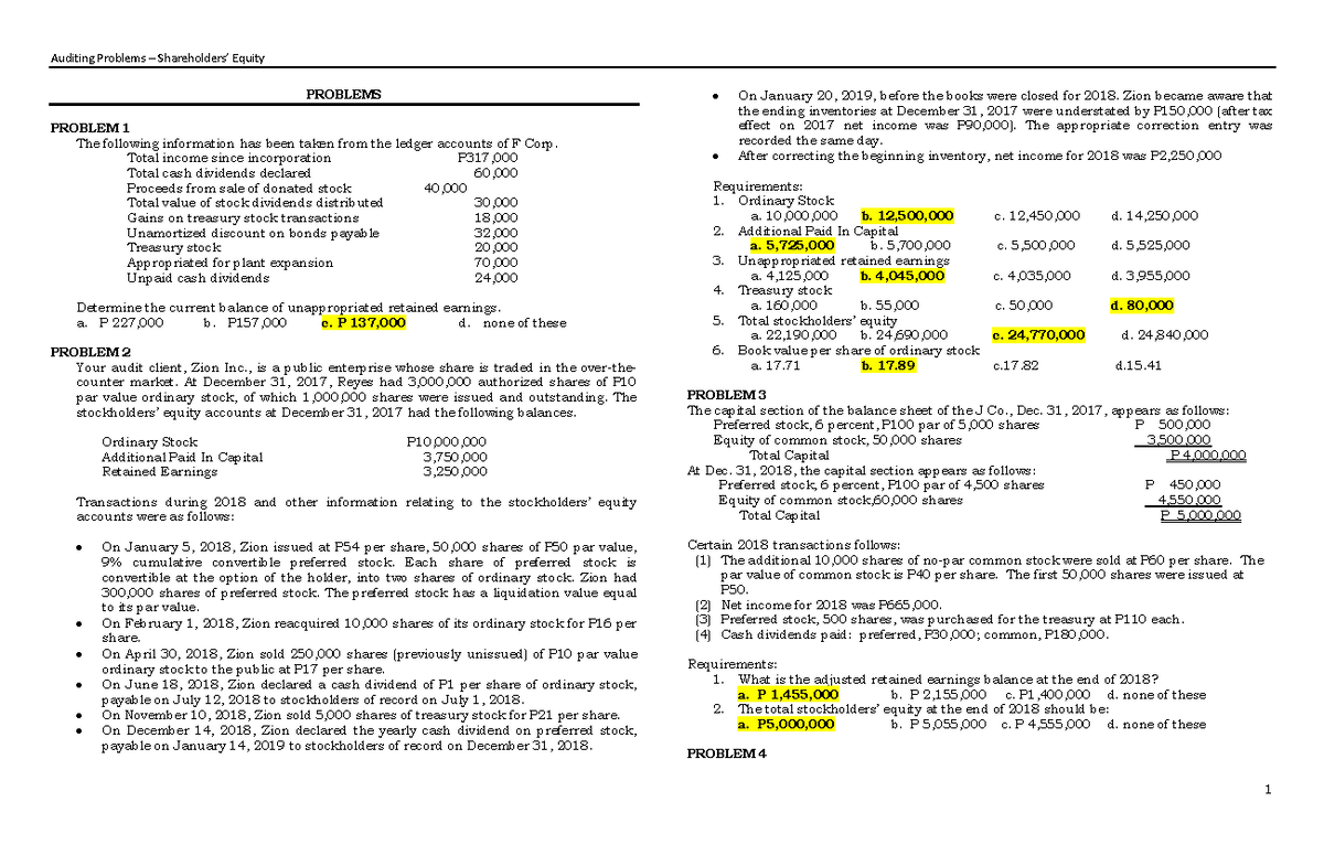 Stockholders Equity (Accountancy) BSA 4 - Computer programming - Studocu
