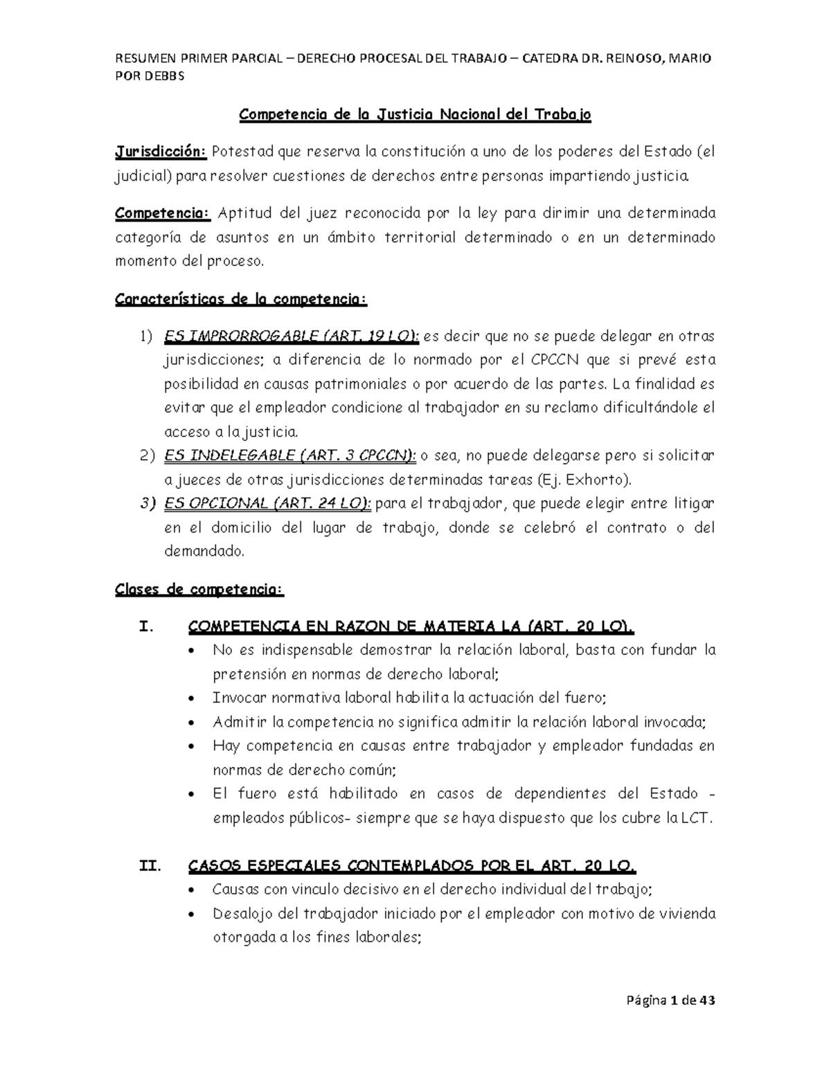 Derecho Procesal Laboral Resumen Catedra Reinoso Mario - Warning: TT: undefined function: 22 ...