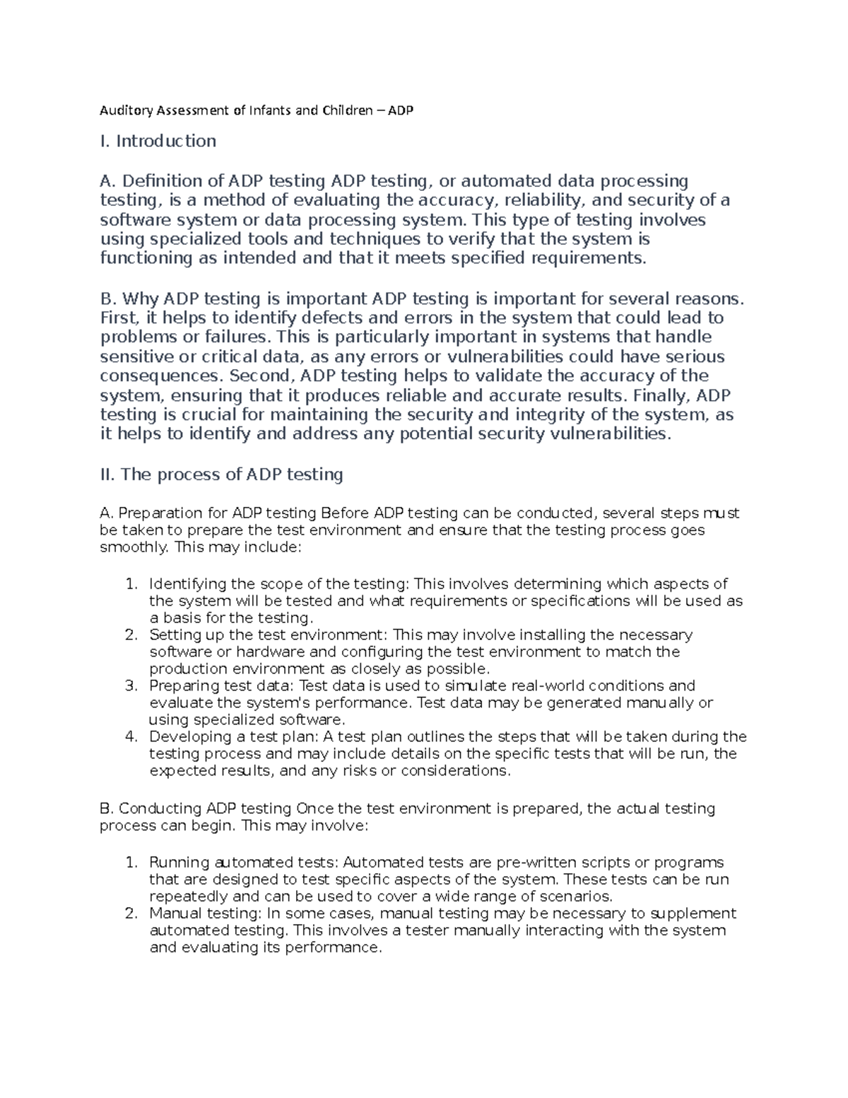 Auditory Assessment of Infants and Children - ADP - Introduction A ...