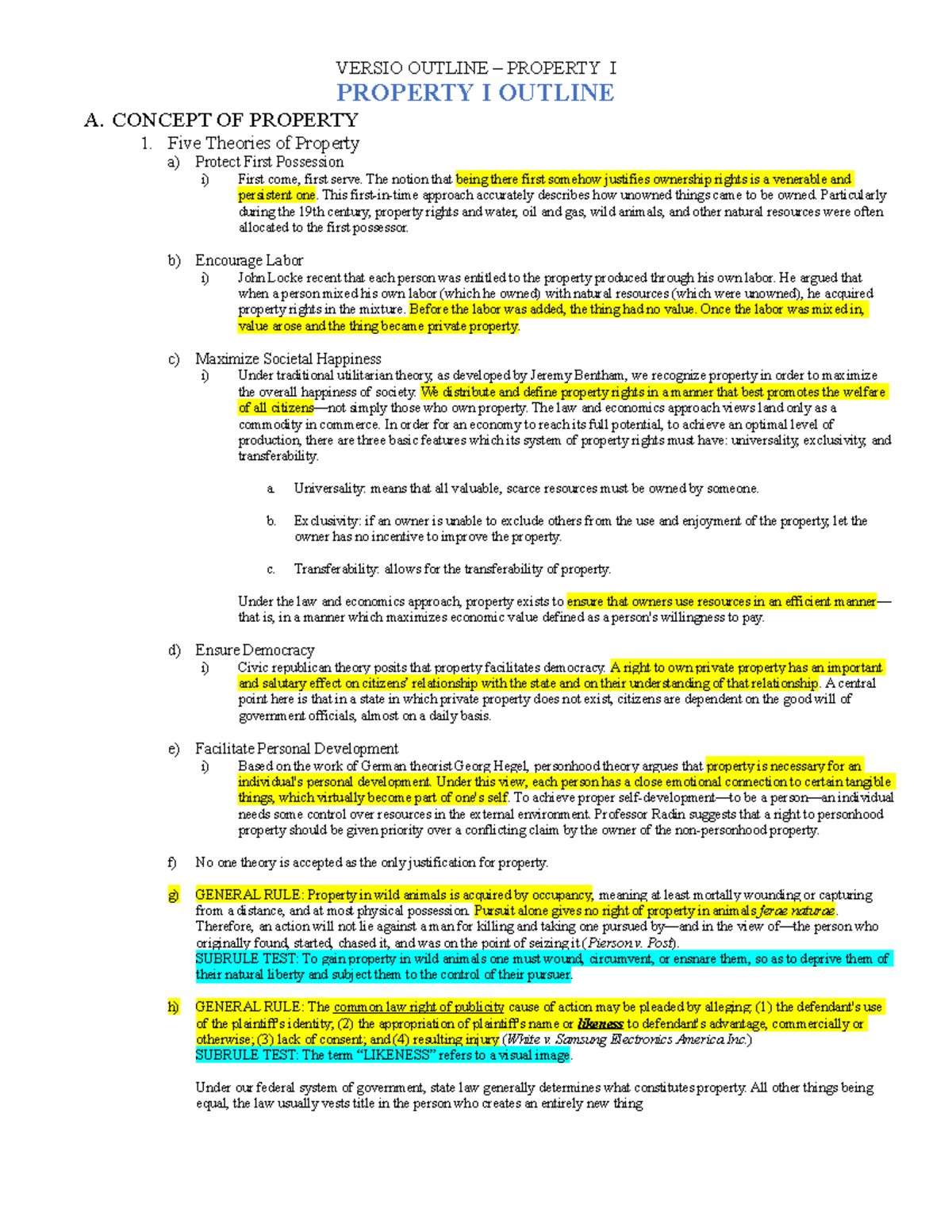 Property I Outline (incomplete) - VERSIO OUTLINE – PROPERTY I PROPERTY ...