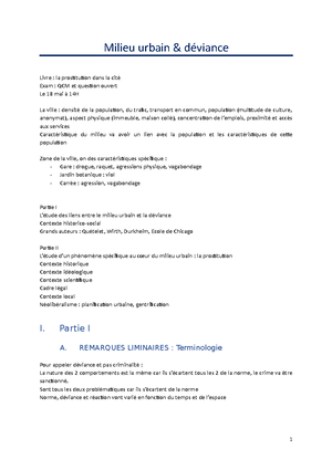 Milieu urbain et déviance 2020 2021 - PARTIE I - Introduction Chapitre ...