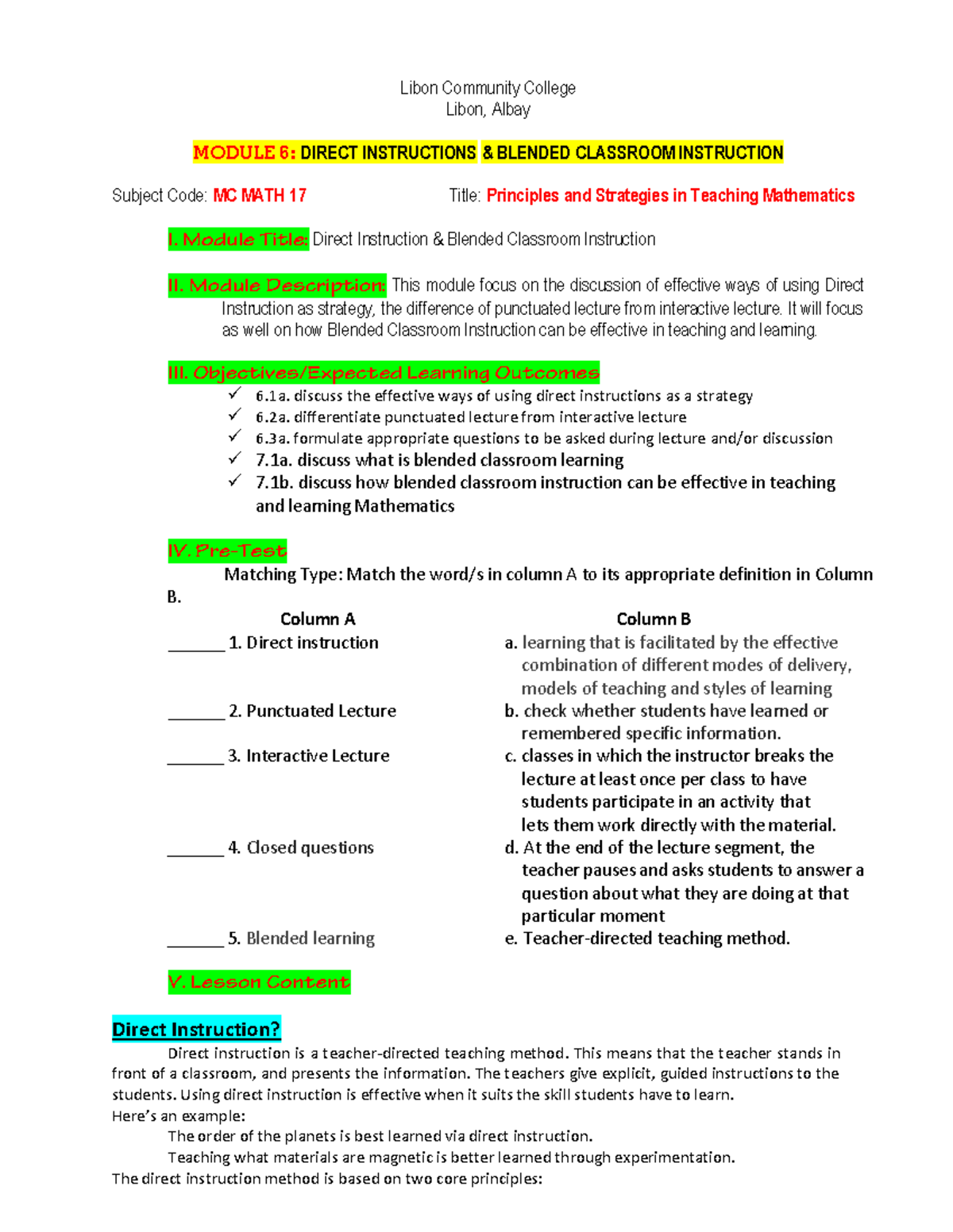 6 - Math - Libon Community College Libon, Albay MODULE 6: DIRECT ...