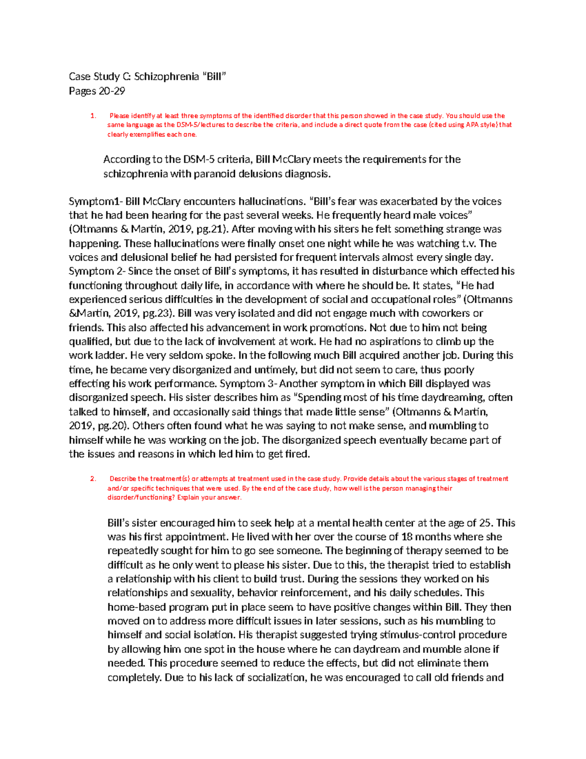 Case Study C-Schizophrenia - Case Study C: Schizophrenia “Bill” Pages 20- 1. Please identify at ...