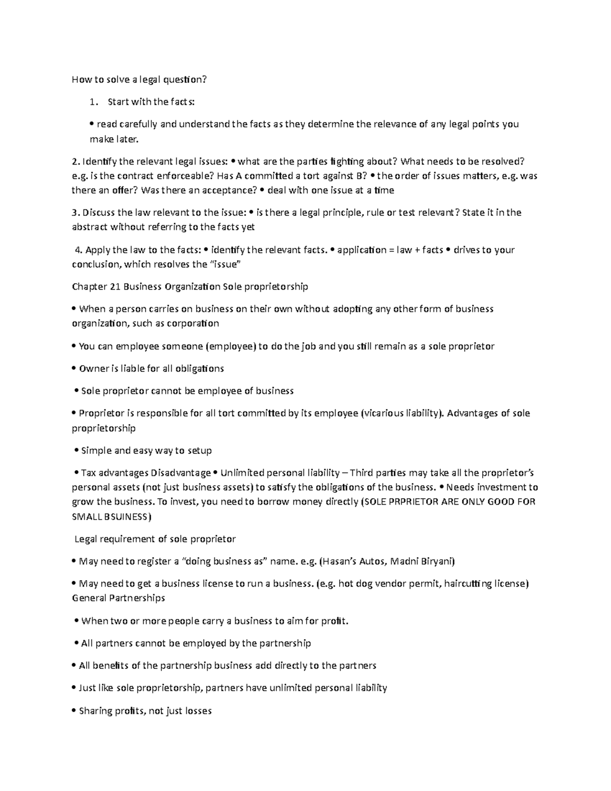 Law 122 chapter 21 notes - How to solve a legal question? 1. Start with ...