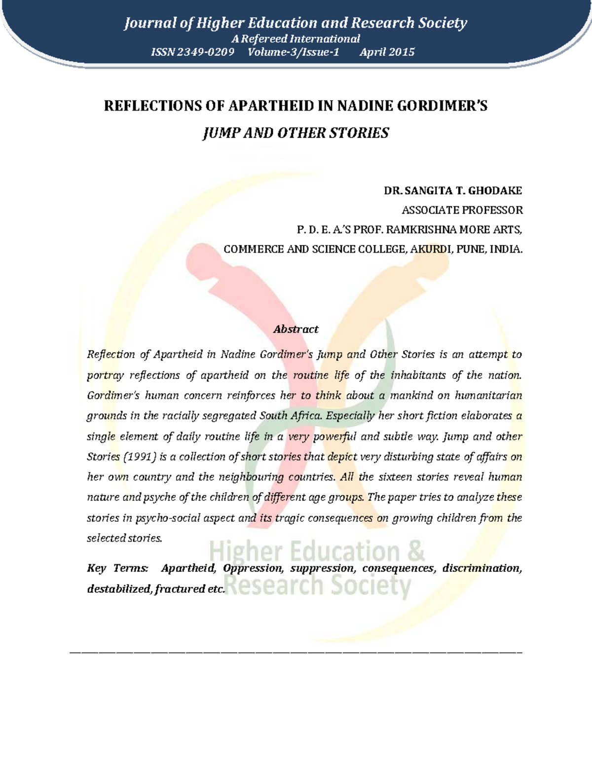 Reflections of Apartheid in Nadine Gordi - Journal of Higher Education ...