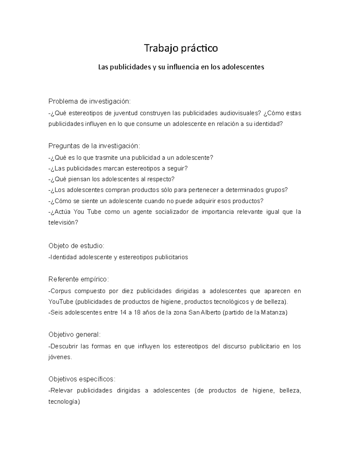 Trabajo práctic 1 pics - tp - Trabajo práctico Las publicidades y su ...