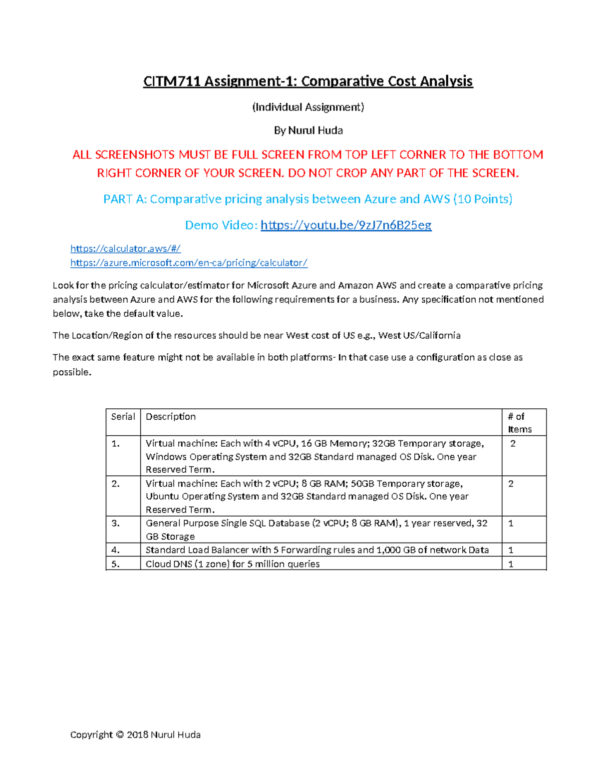 Assignment 1-Comparative Cost Analysis - CITM711 Assignment-1 ...