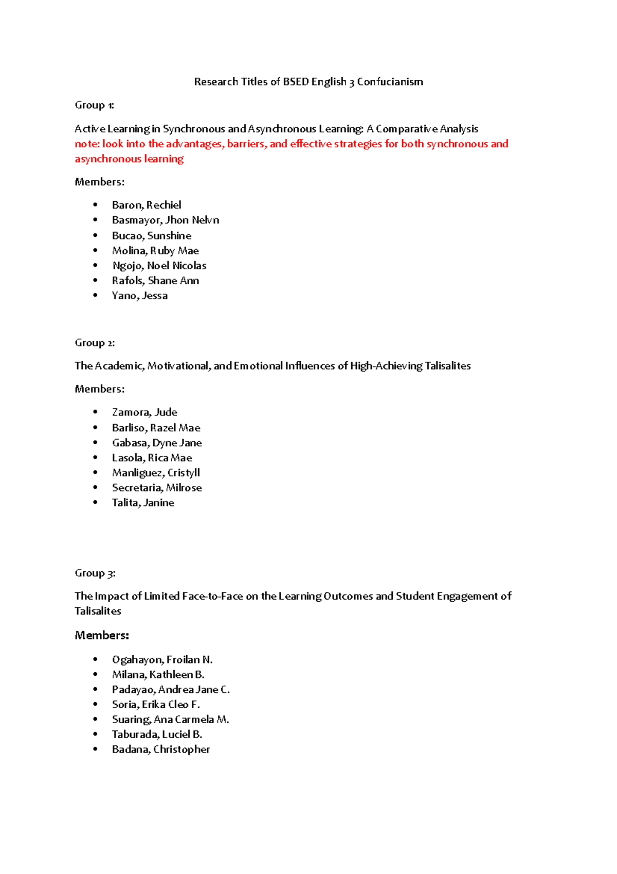 Research-Titles-of-BSED-English-3-Confucianism - Research Titles of ...